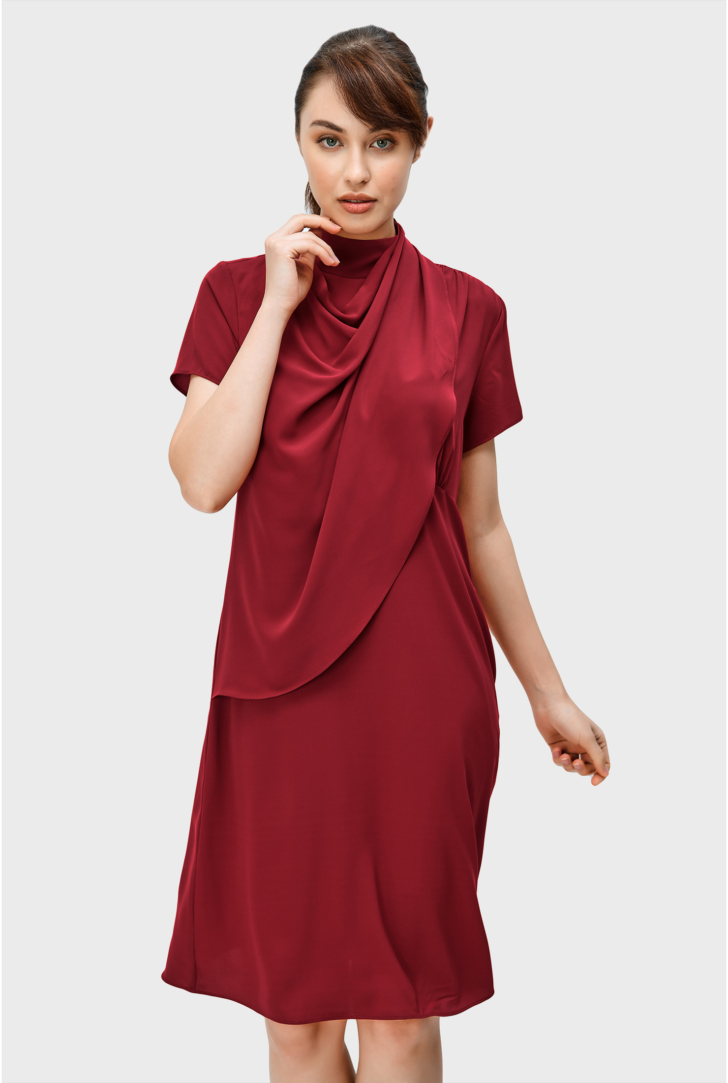 Shop Draped pleat front crepe shift dress | eShakti