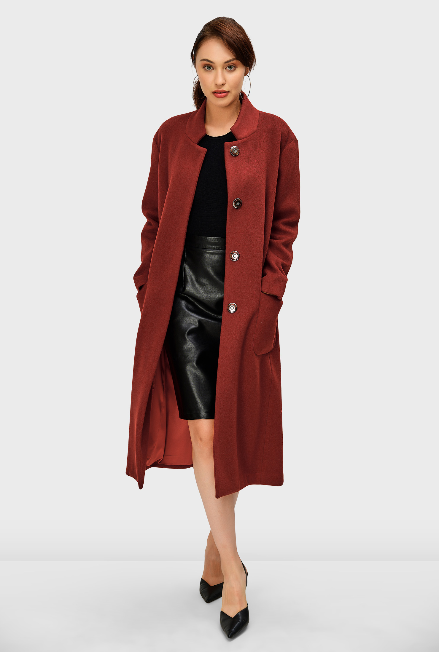 Shop Notched high neck melton look coat | eShakti