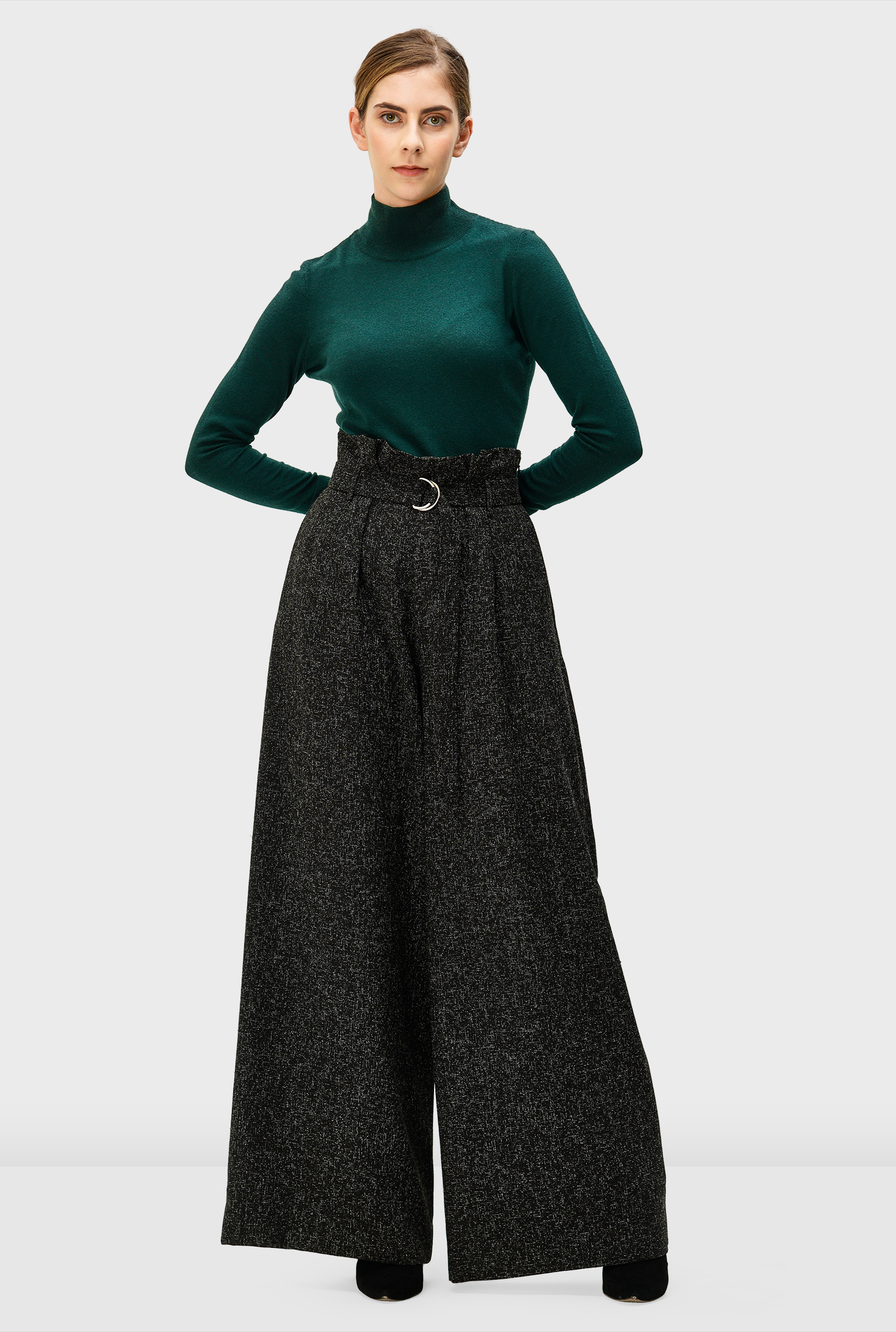 Shop Paperbag waist cross hatch suiting palazzo pants | eShakti