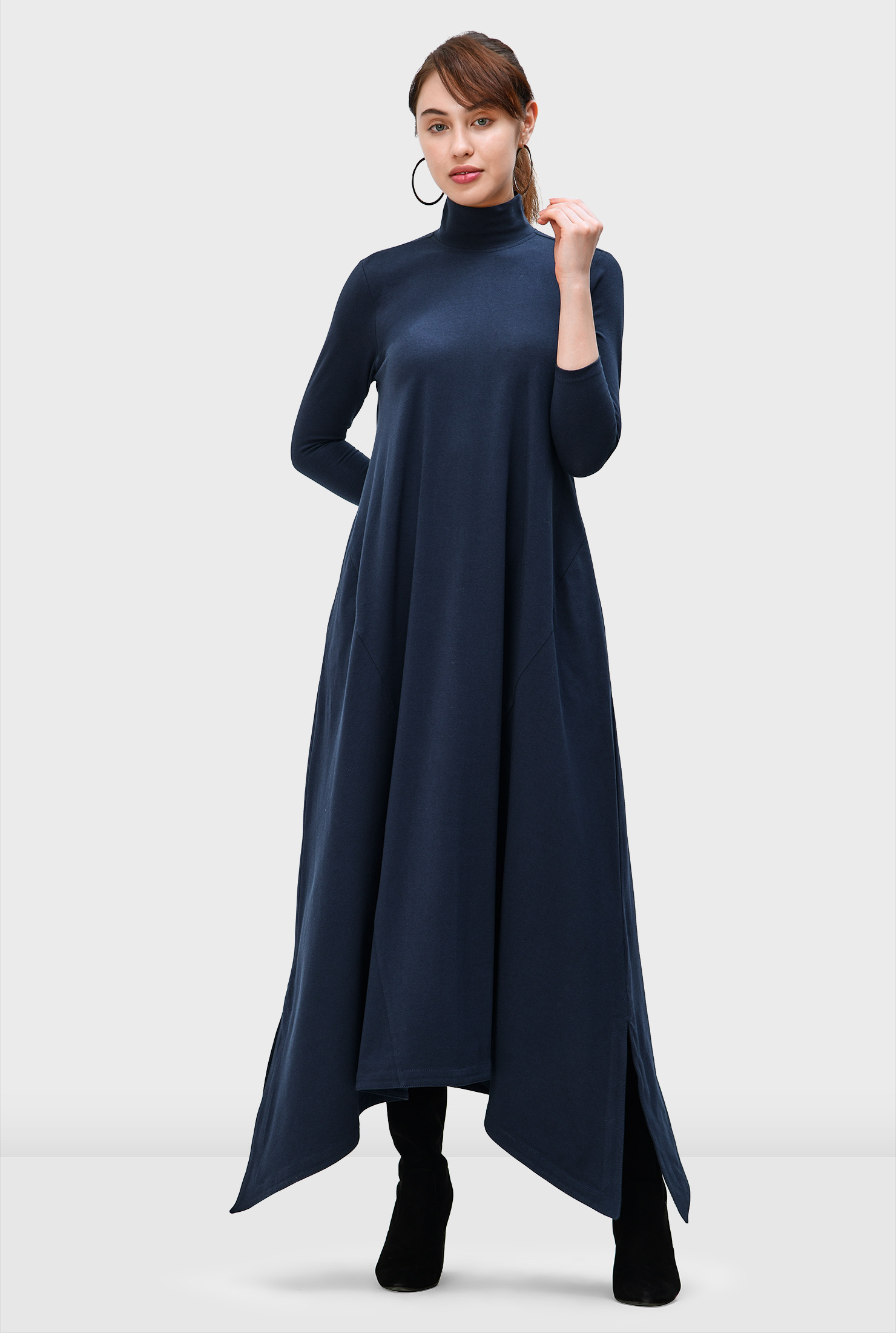 Shop Asymmetric hem cotton jersey shift dress | eShakti