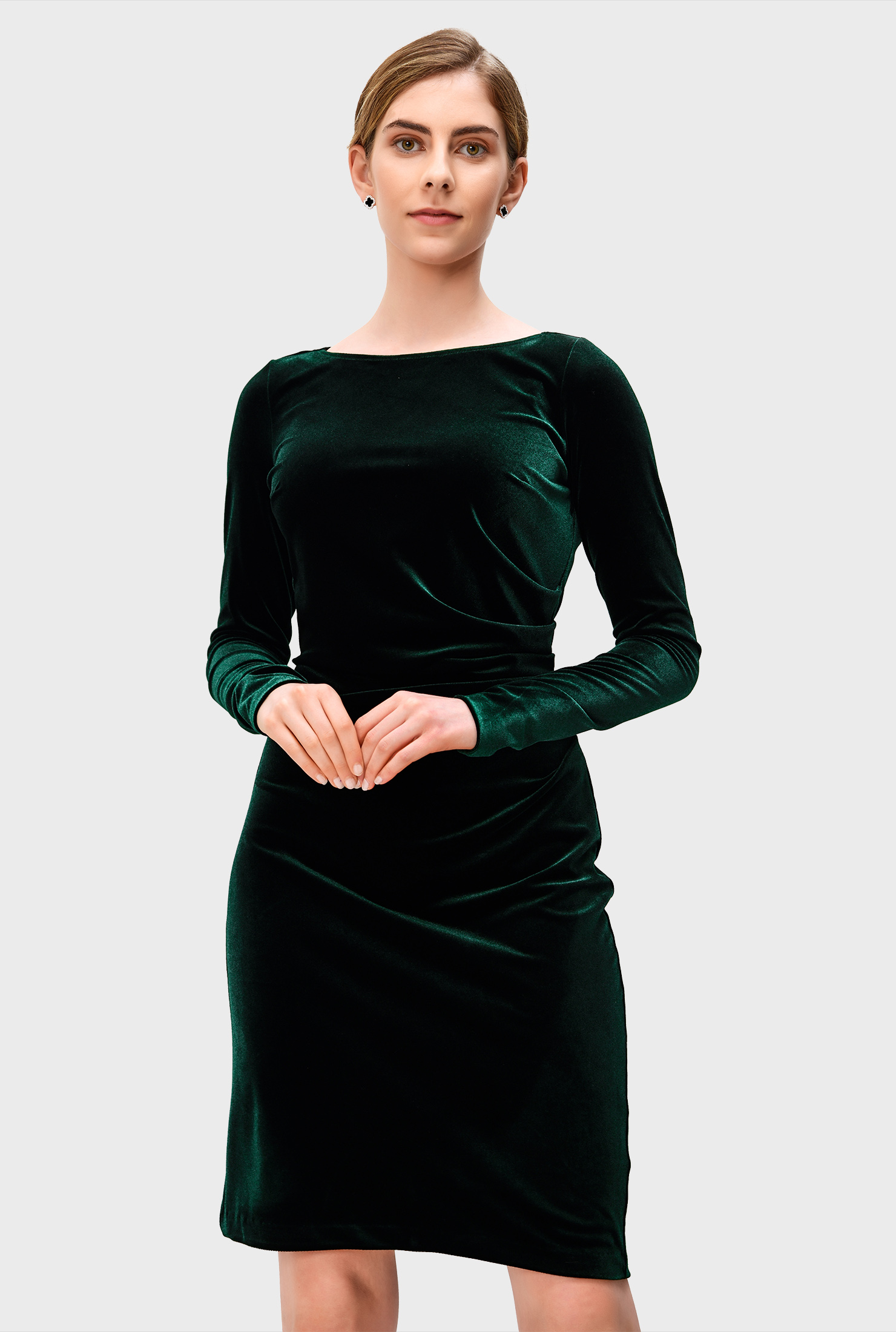 Shop Pleated velvet sheath dress | eShakti