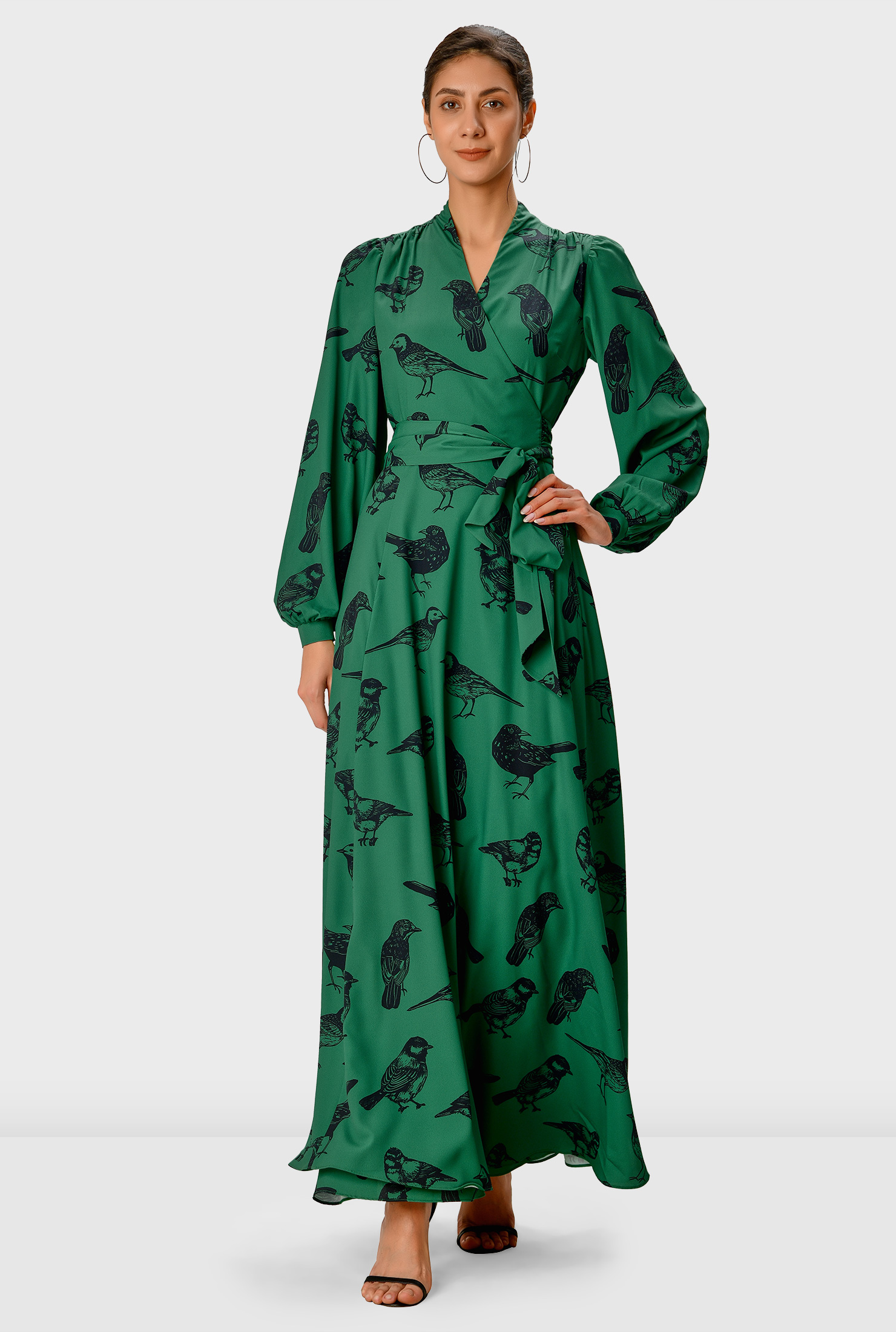Shop Bird Print Crepe Wrap Dress EShakti shop-bird-print-crepe-wrap-dress-eshakti