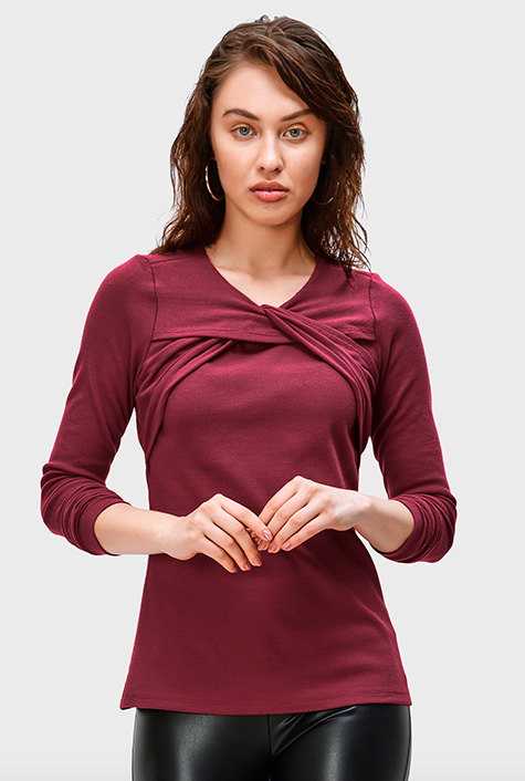 Shop Draped front rib-knit top | eShakti