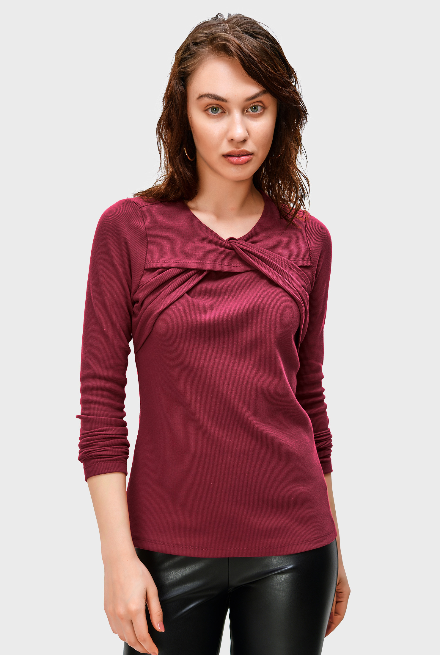 Shop Draped front rib-knit top | eShakti