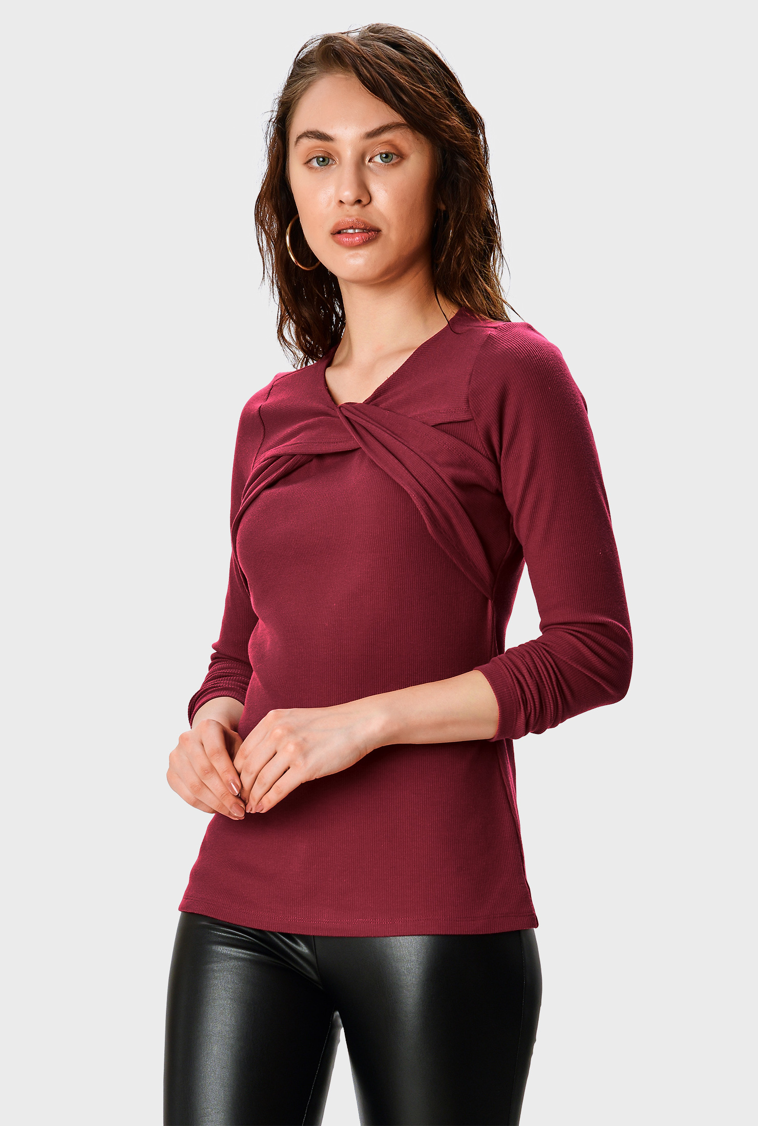 Shop Draped front rib-knit top | eShakti