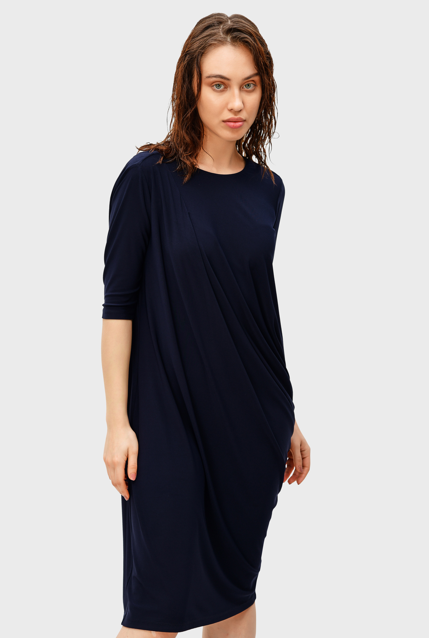 Shop Draped pleat jersey knit shift dress | eShakti