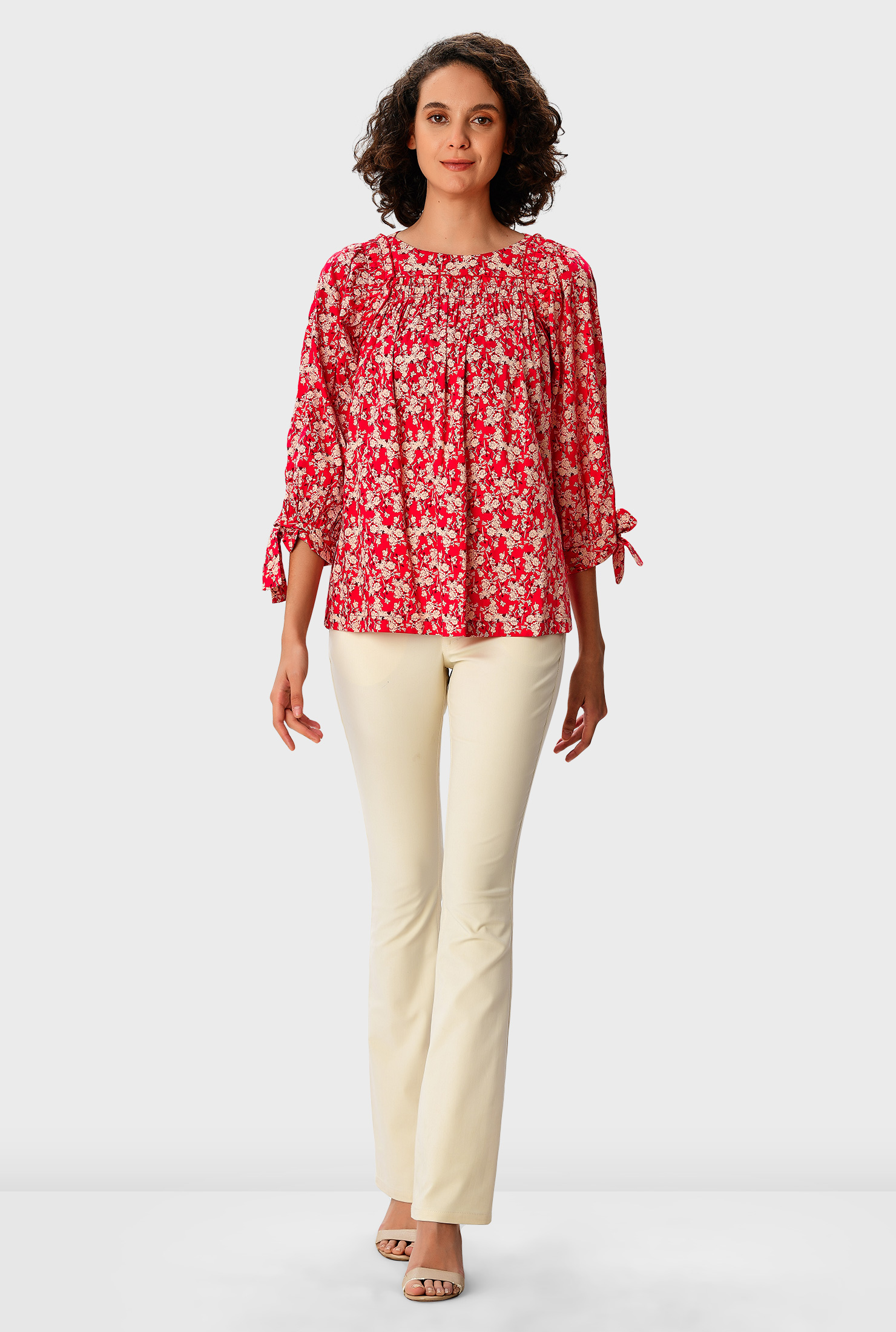Shop Floral print cotton twill ruched tunic | eShakti