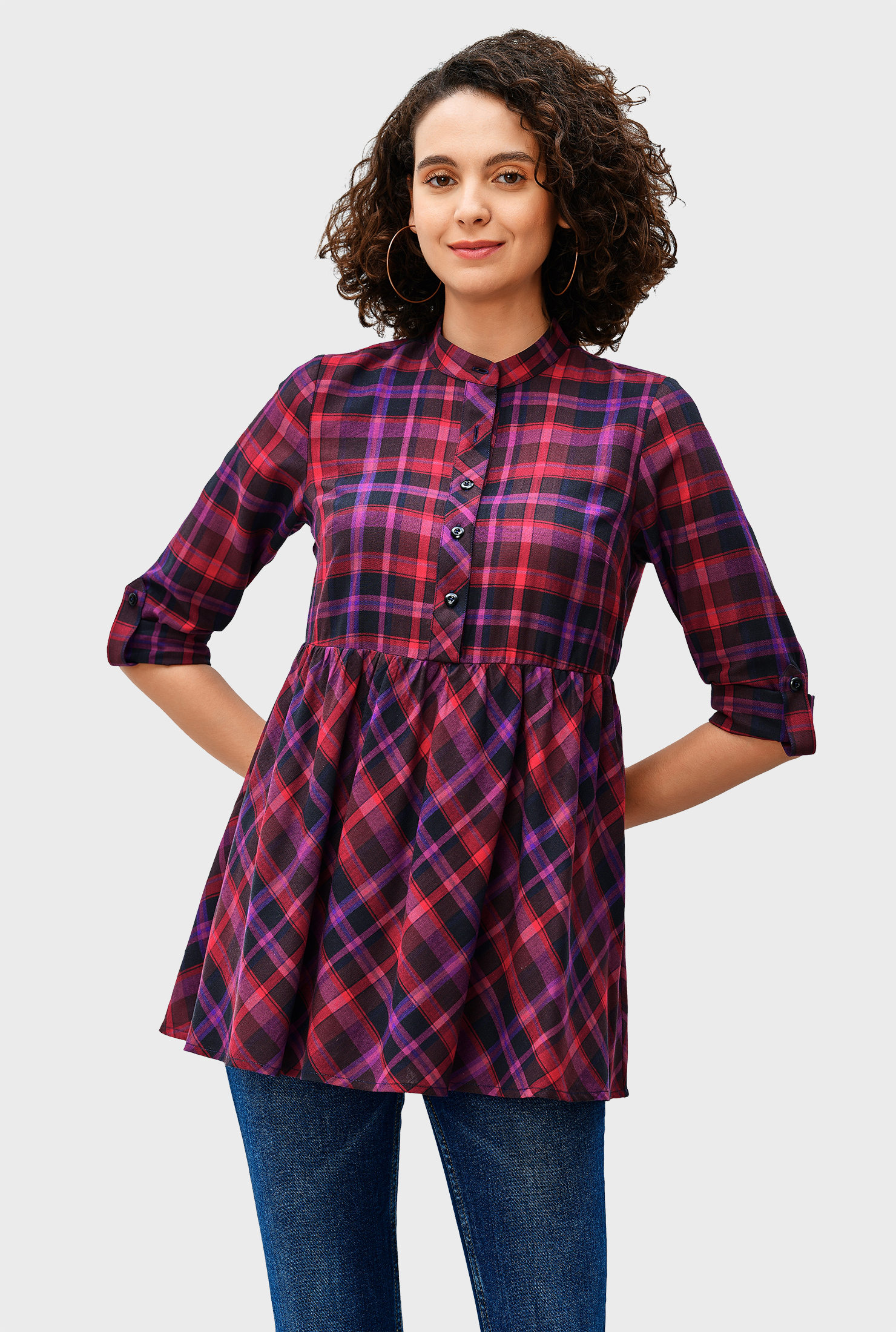 Shop Cotton check peplum tunic | eShakti
