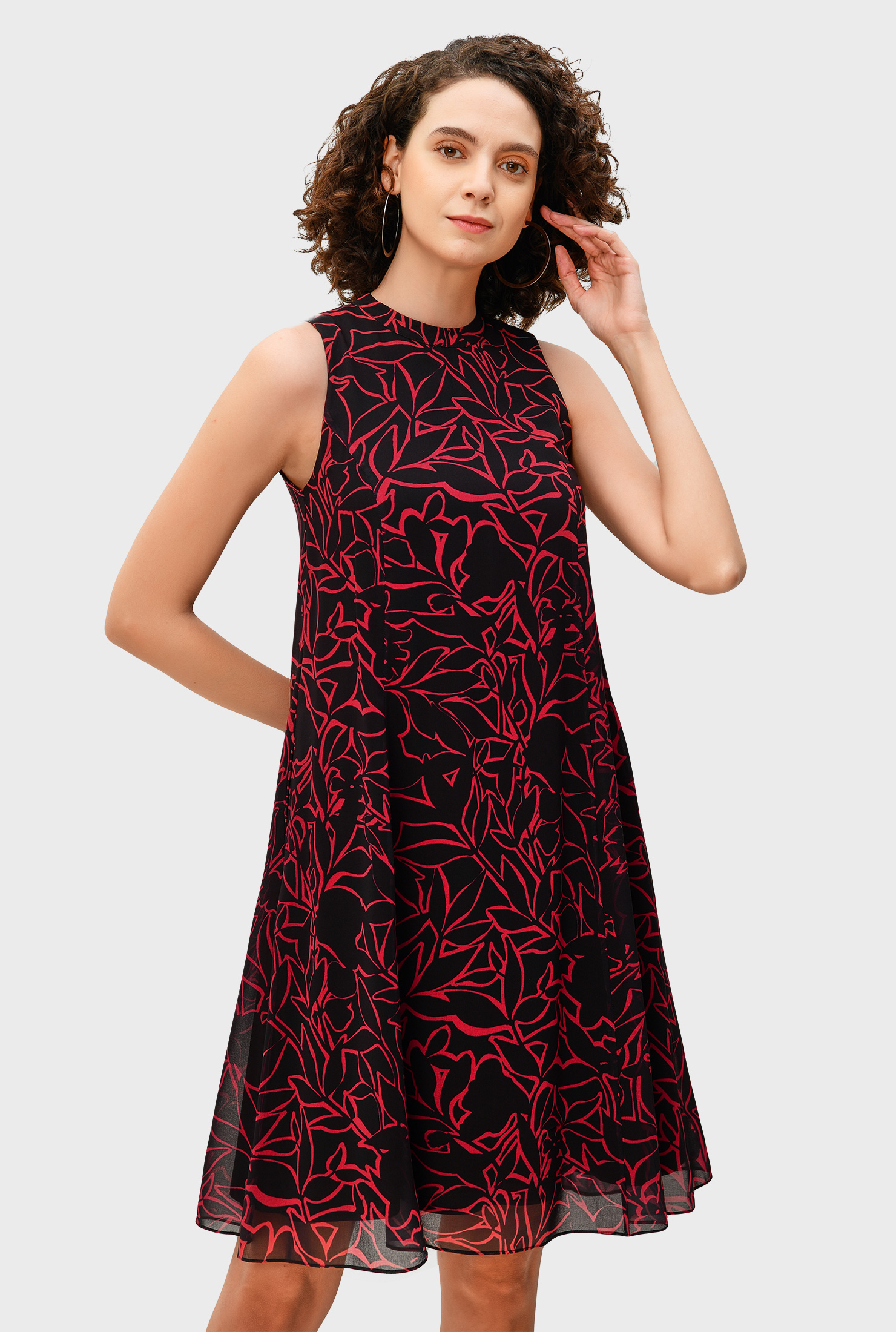 Shop Leaf print georgette shift dress | eShakti