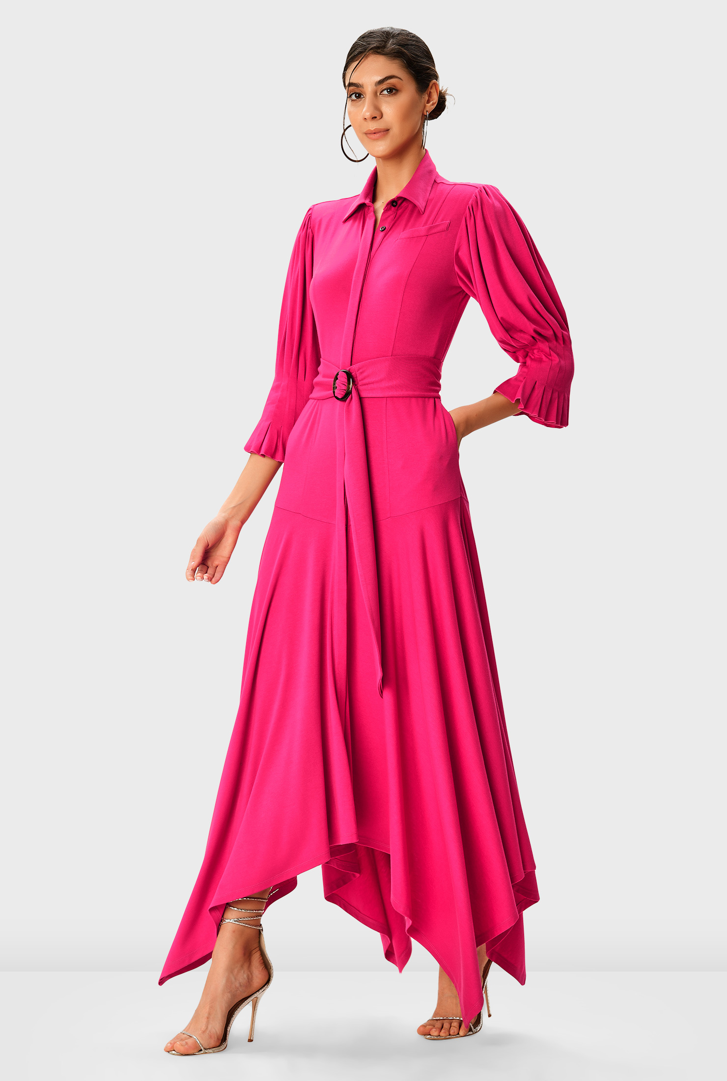 Shop Soft jersey knit handkerchief hem shirtdress | eShakti