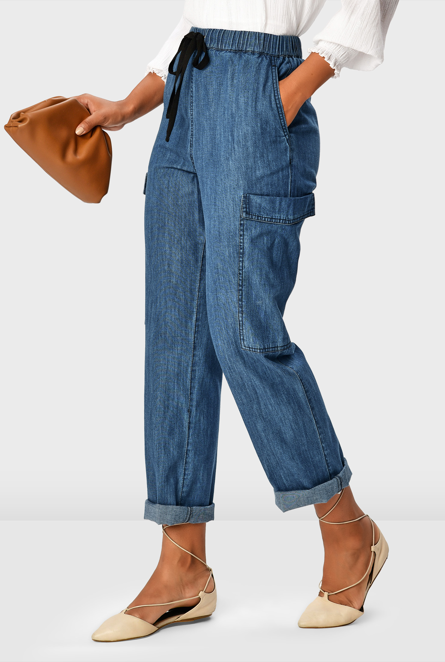 Shop High waist drawstring cotton jeans | eShakti