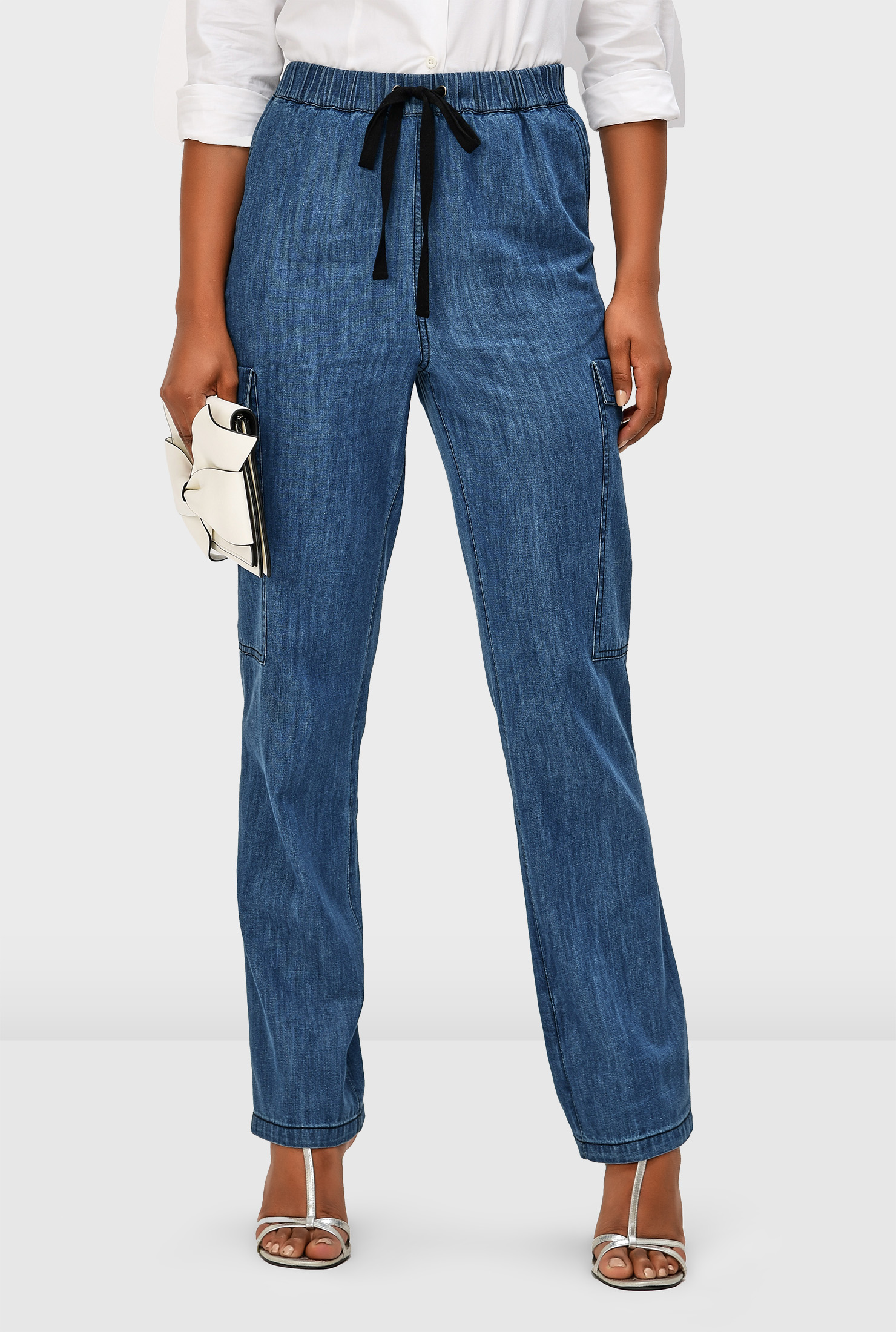 Shop High waist drawstring cotton jeans | eShakti