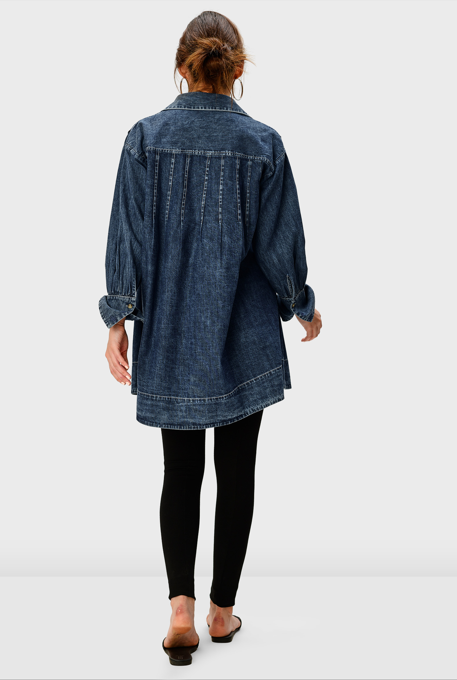 Shop Pleated cotton denim tunic shirt | eShakti