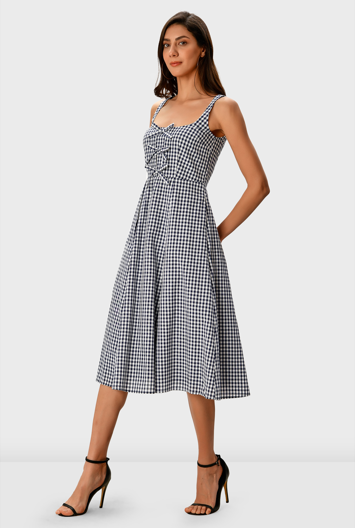 Shop Bow-tie front gingham check cotton dress | eShakti