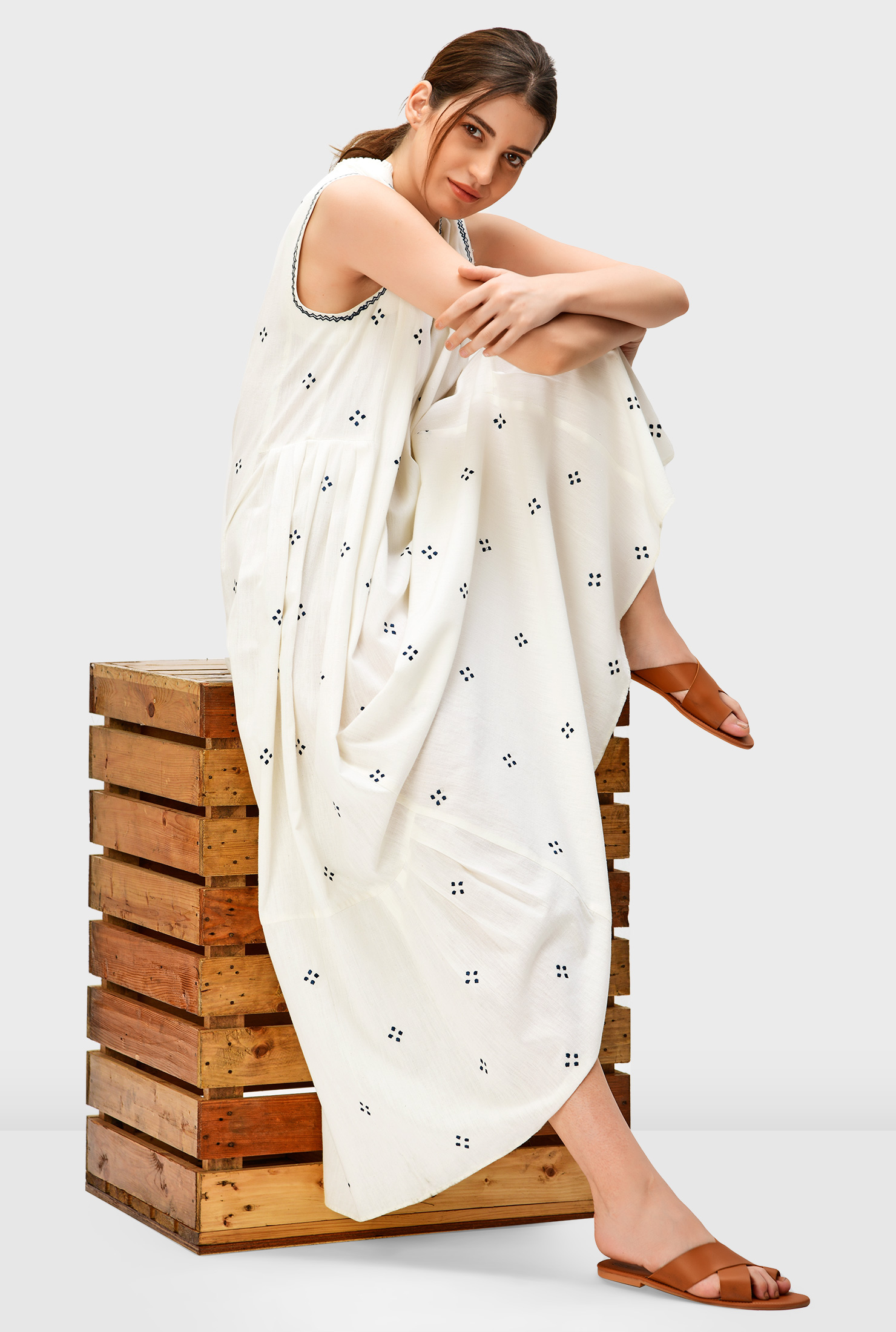 Shop Khaddar cotton decorative embroidery shift dress | eShakti