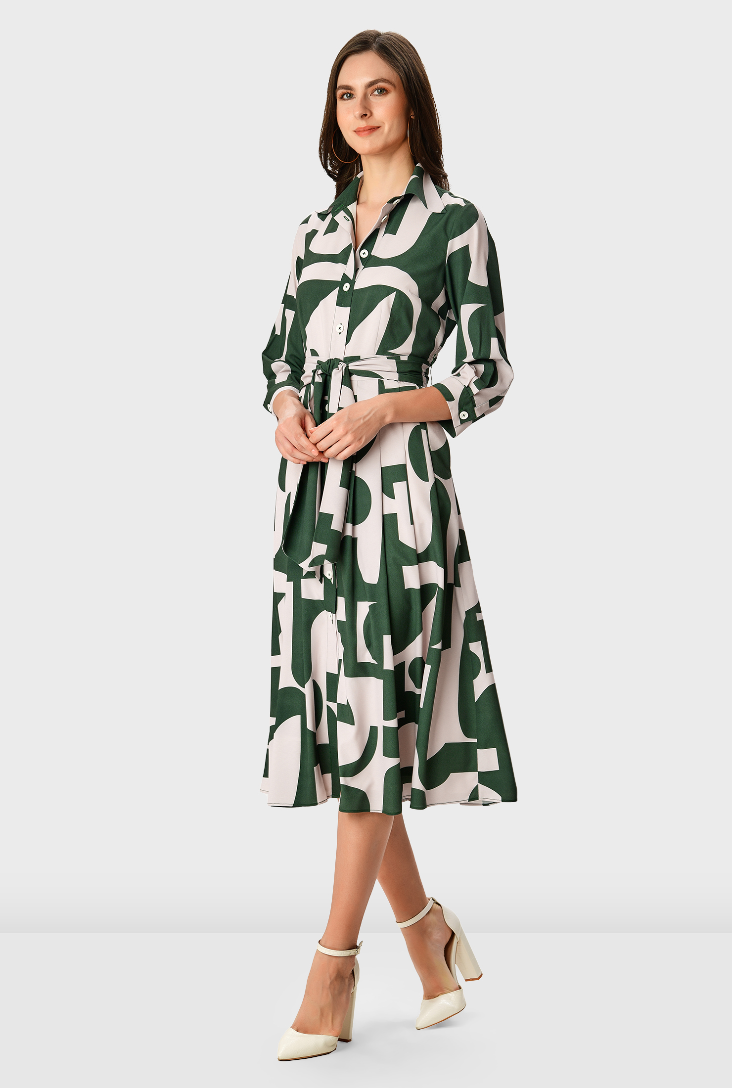 Shop Abstract print crepe sash-tie shirtdress | eShakti