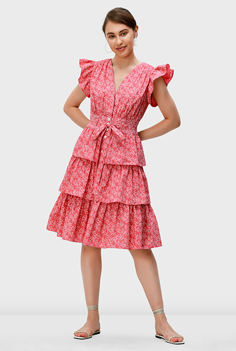 Shop Ditsy floral print cotton ruffle tier dress | eShakti