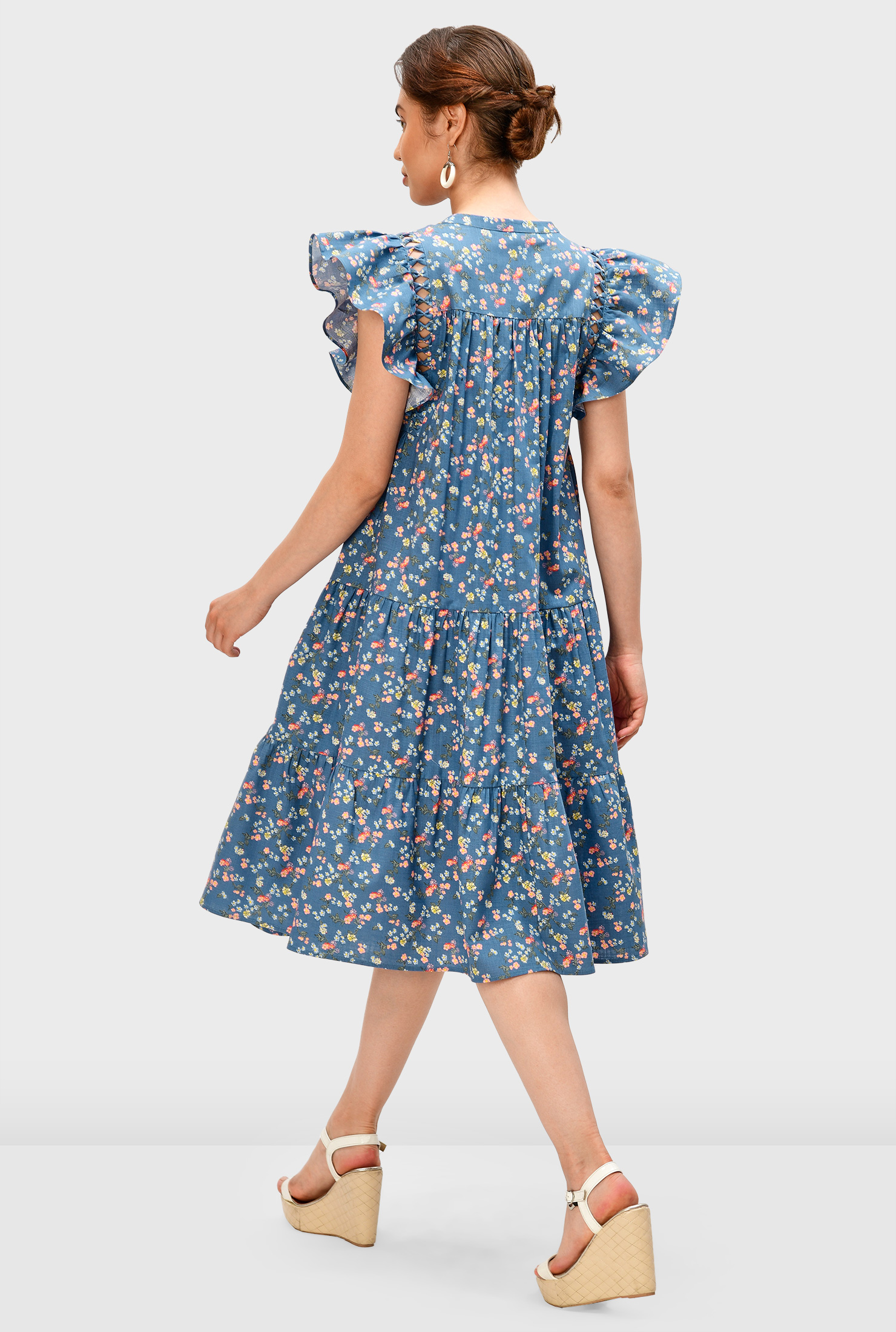 Shop Ruffle sleeve floral print cotton dress | eShakti