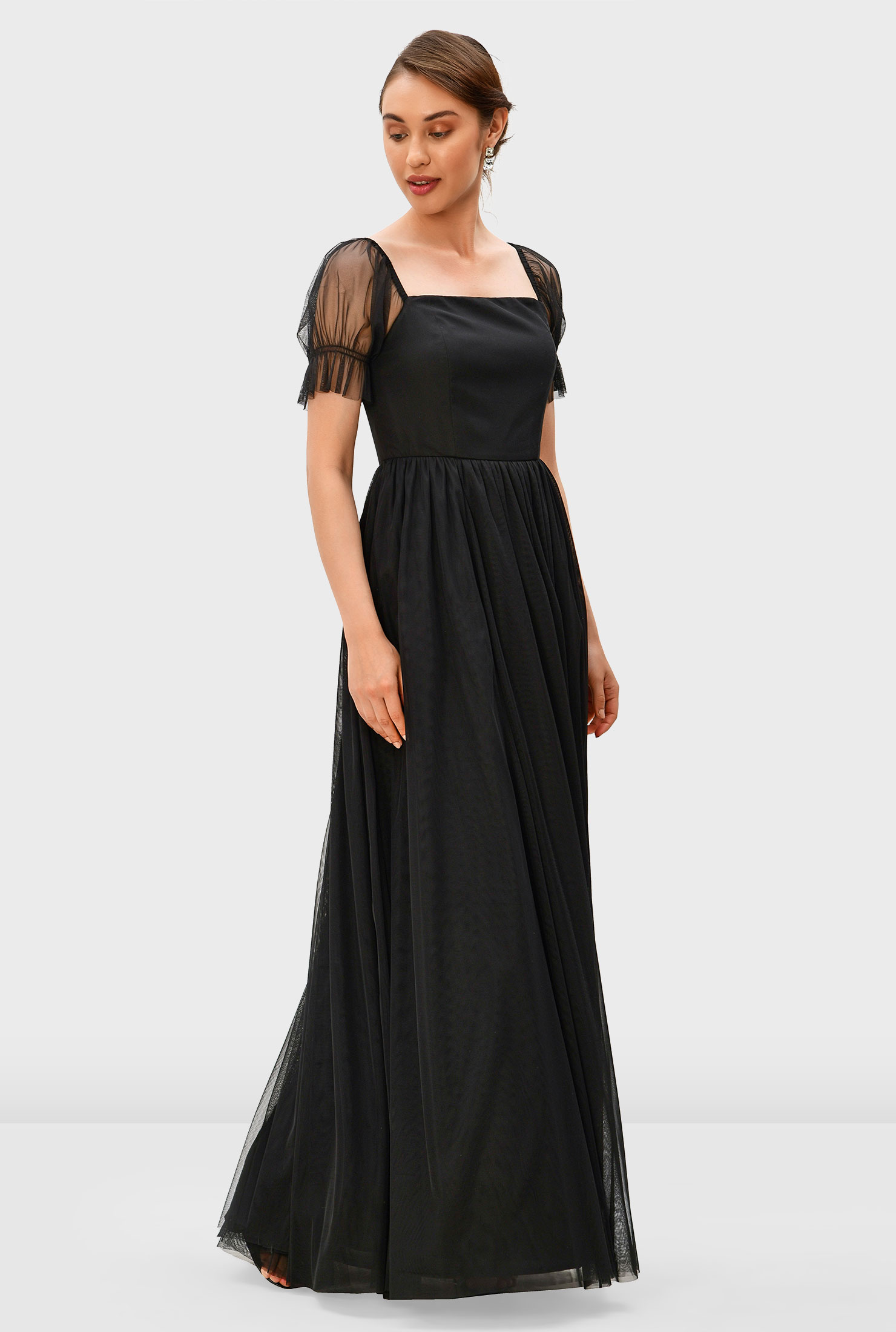 Shop Sheer tulle vented maxi dress | eShakti