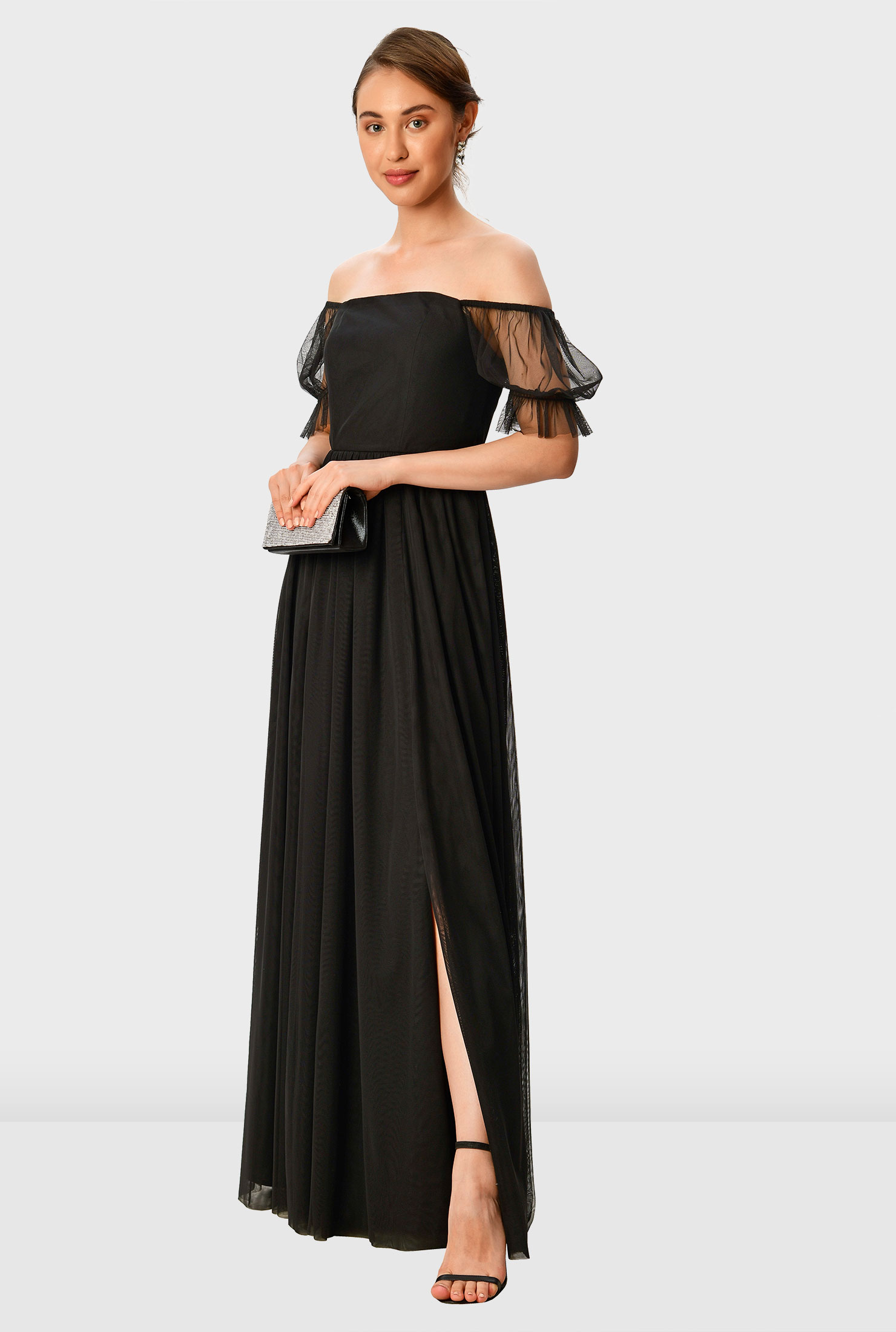 Shop Sheer tulle vented maxi dress | eShakti