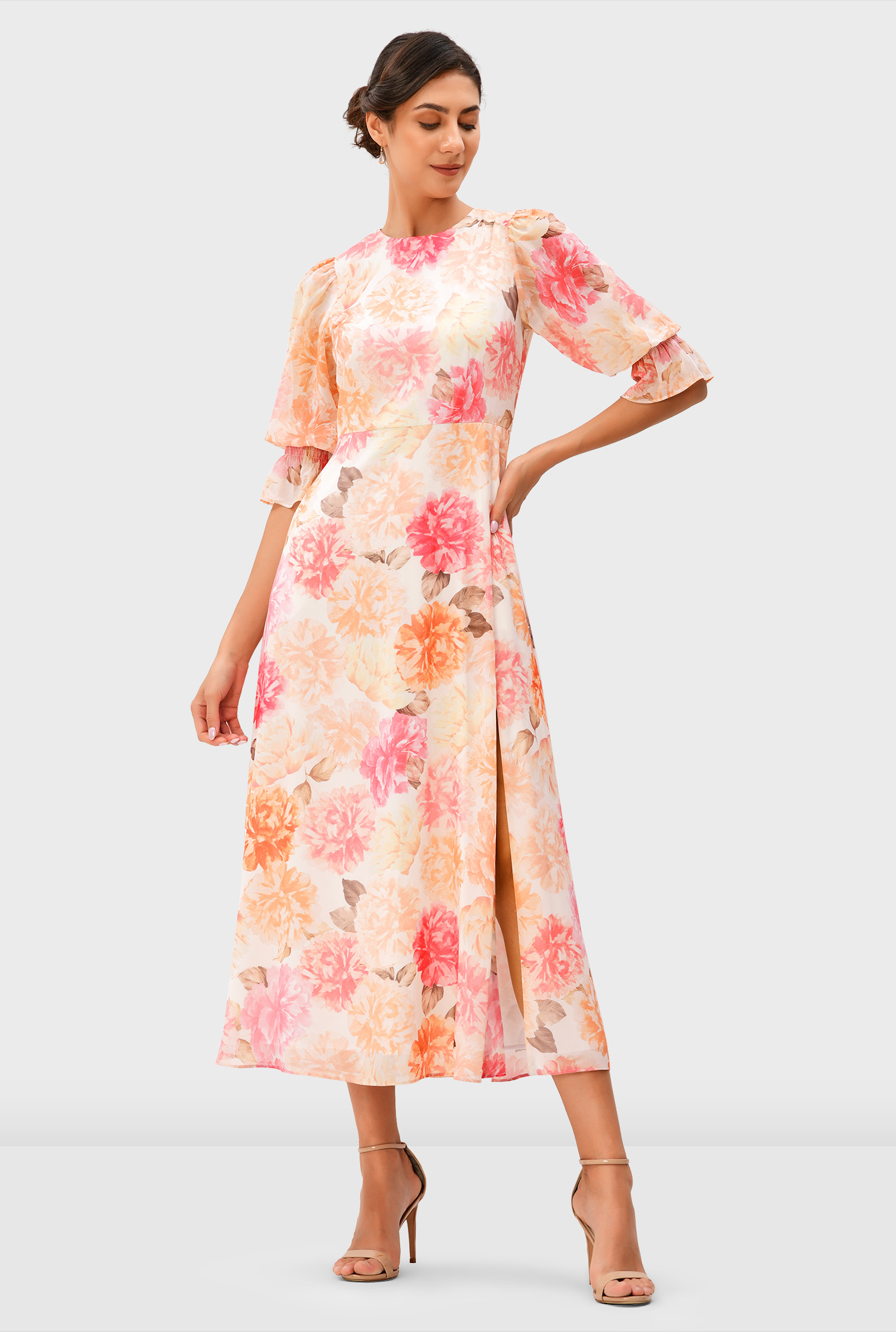 Shop Floral print georgette vented dress | eShakti
