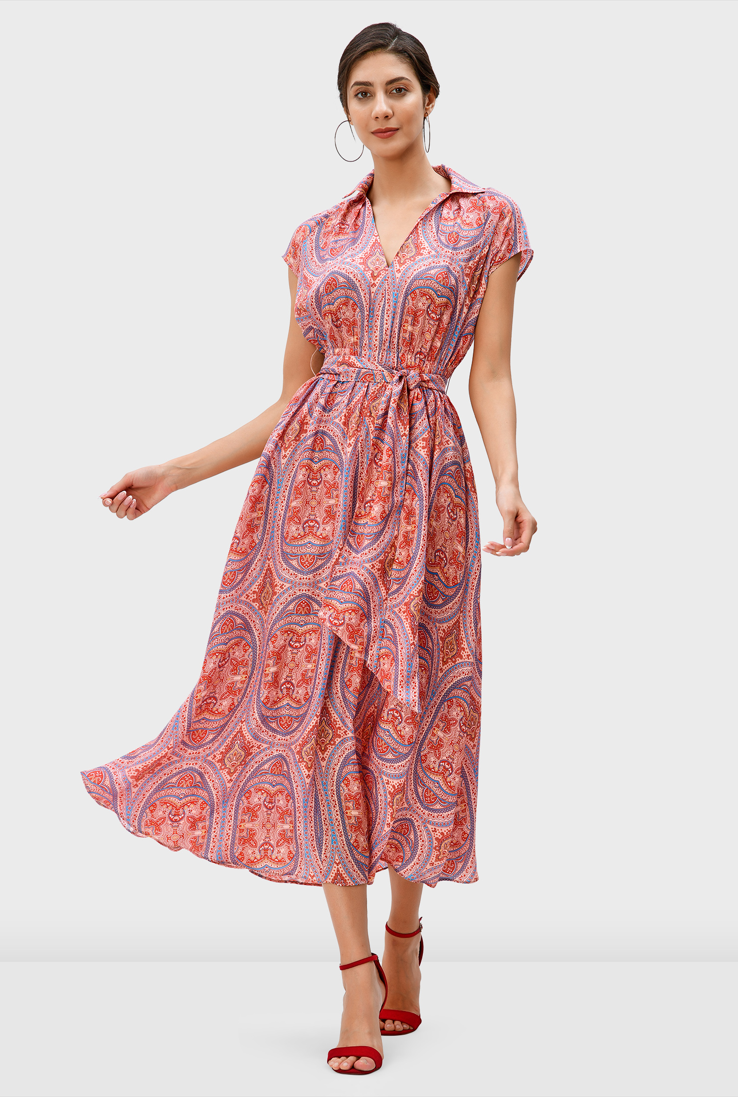 Shop Tile print twill sash-tie dress | eShakti