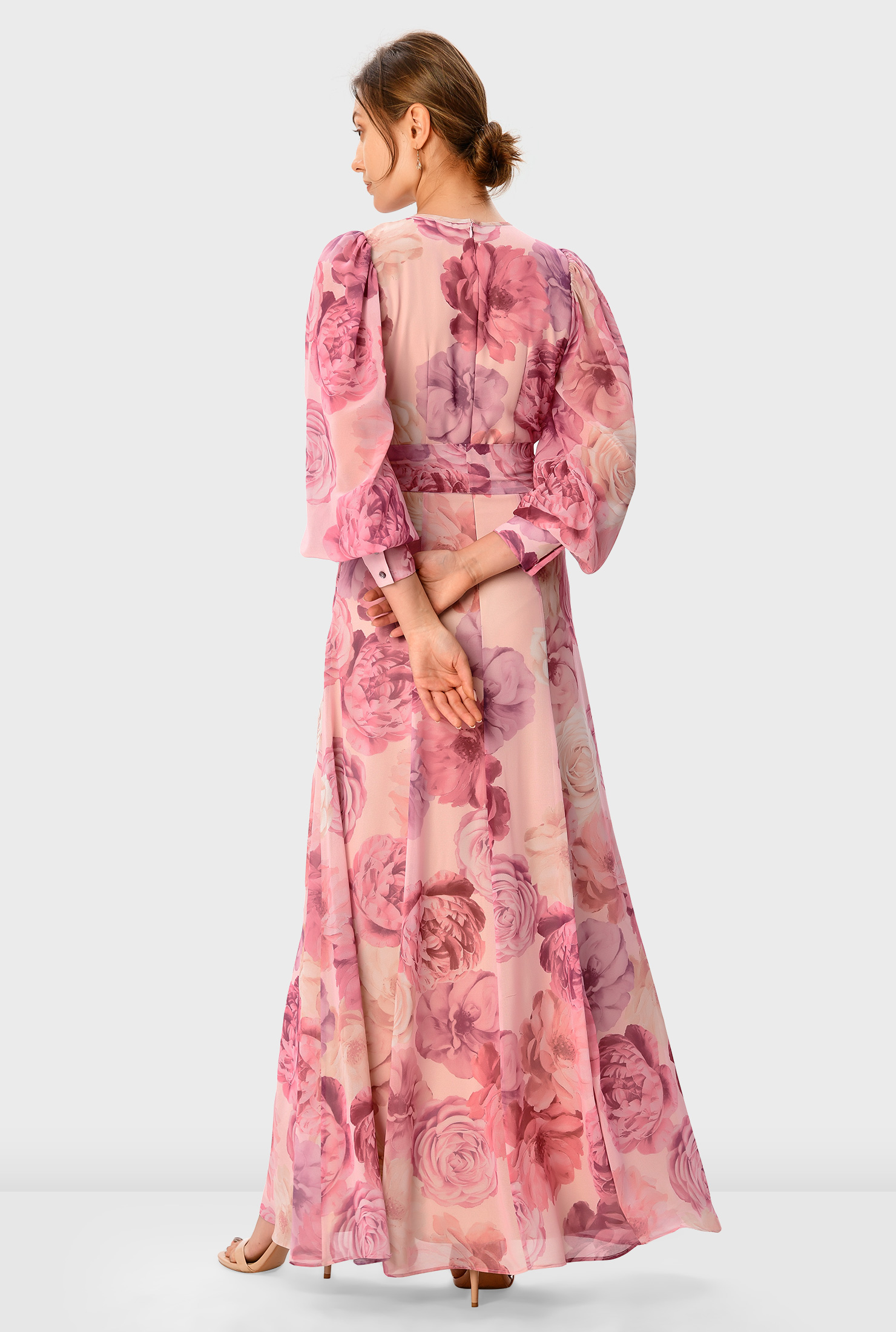 Shop Rose print georgette sash tie dress | eShakti
