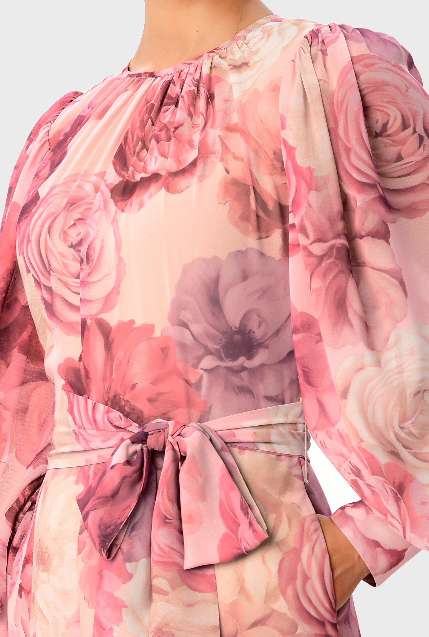 Shop Rose print georgette sash tie dress | eShakti