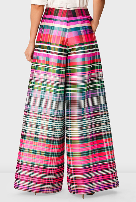 Shop Check print dupioni palazzo pants | eShakti