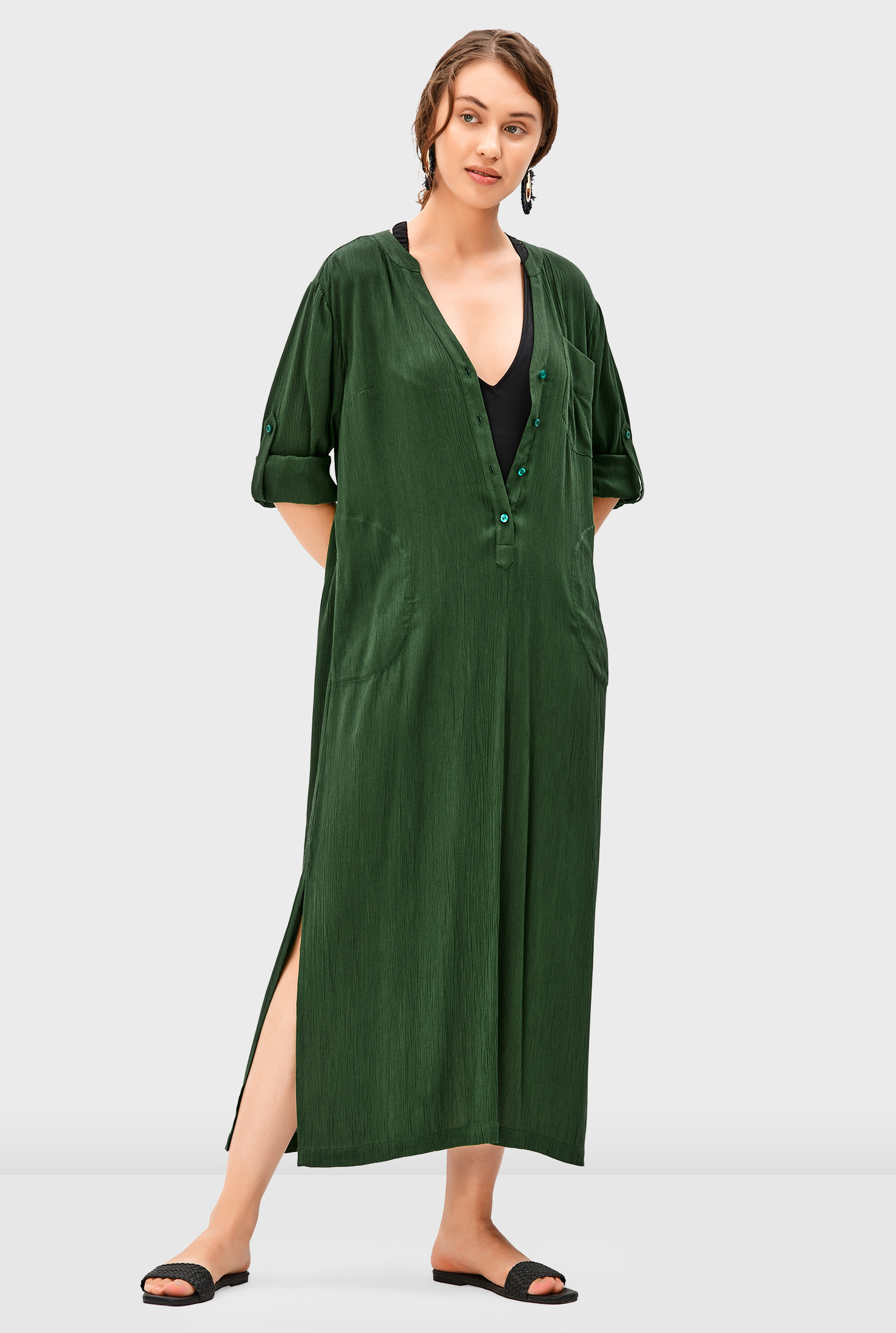 Shop Rayon Crinkle vented shift dress | eShakti