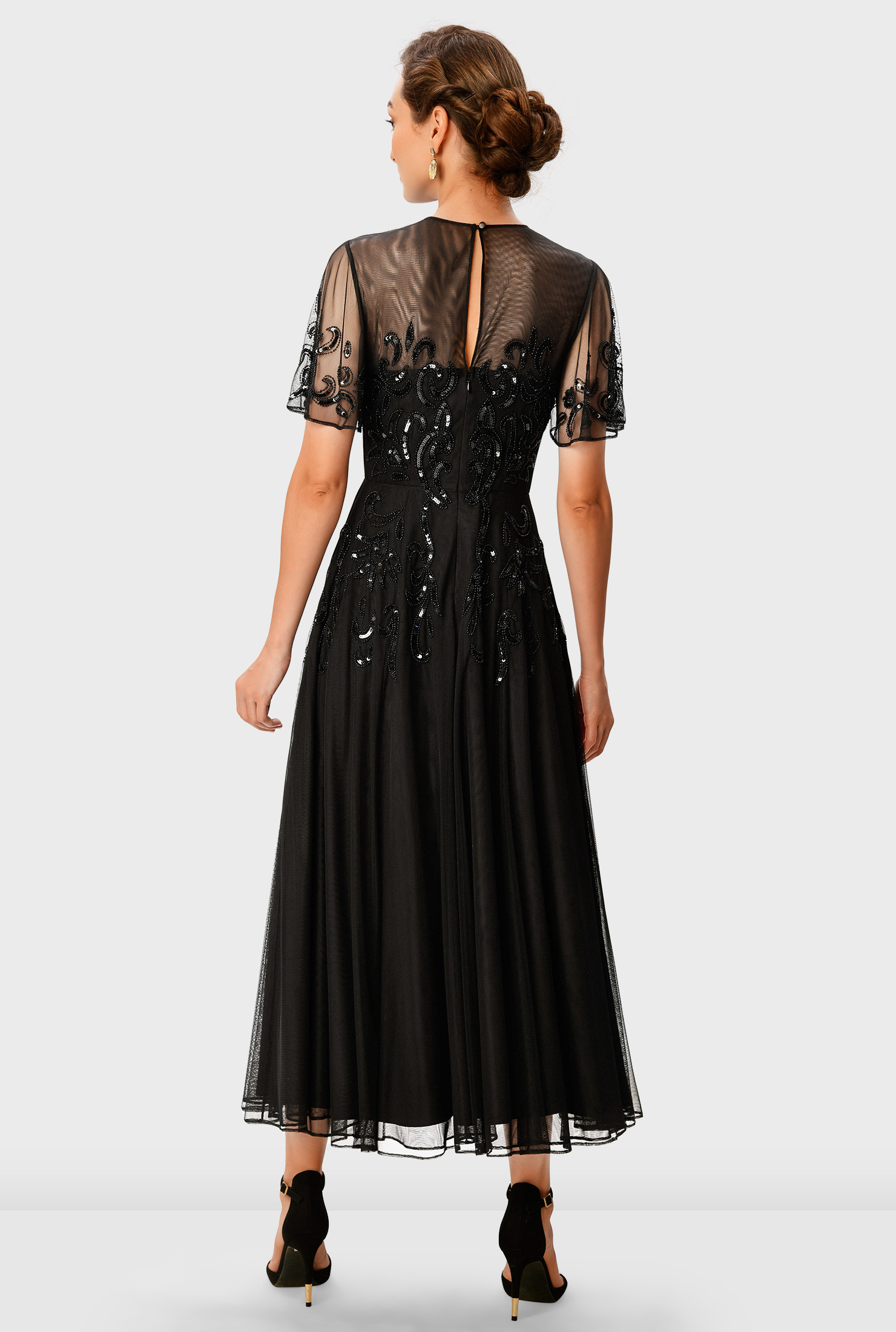 Shop Beaded sheer tulle fit-and-flare dress | eShakti
