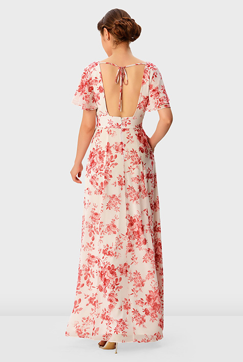 Shop Flutter sleeve floral print georgette vented dress | eShakti