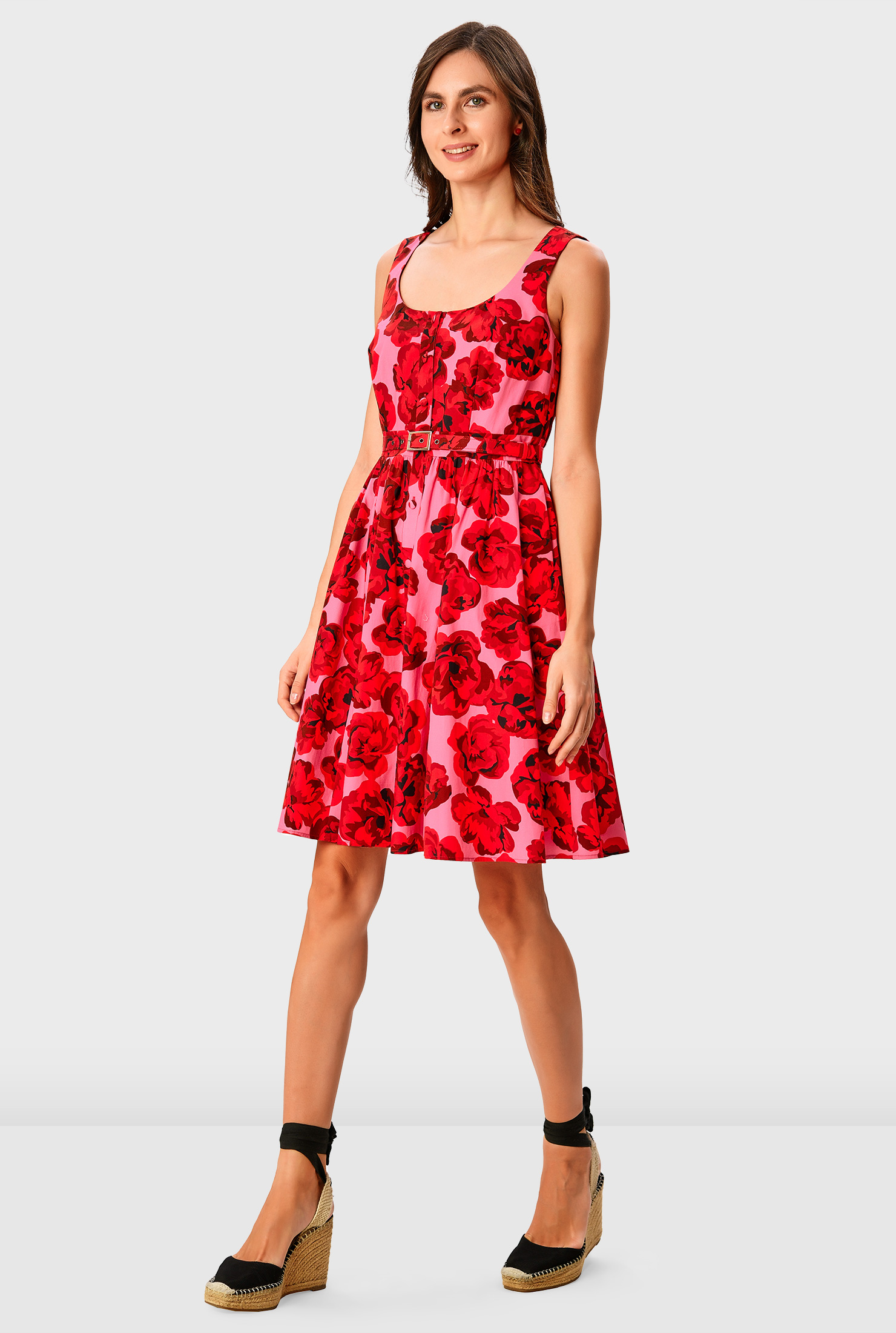 Shop Floral print cotton belted sundress | eShakti