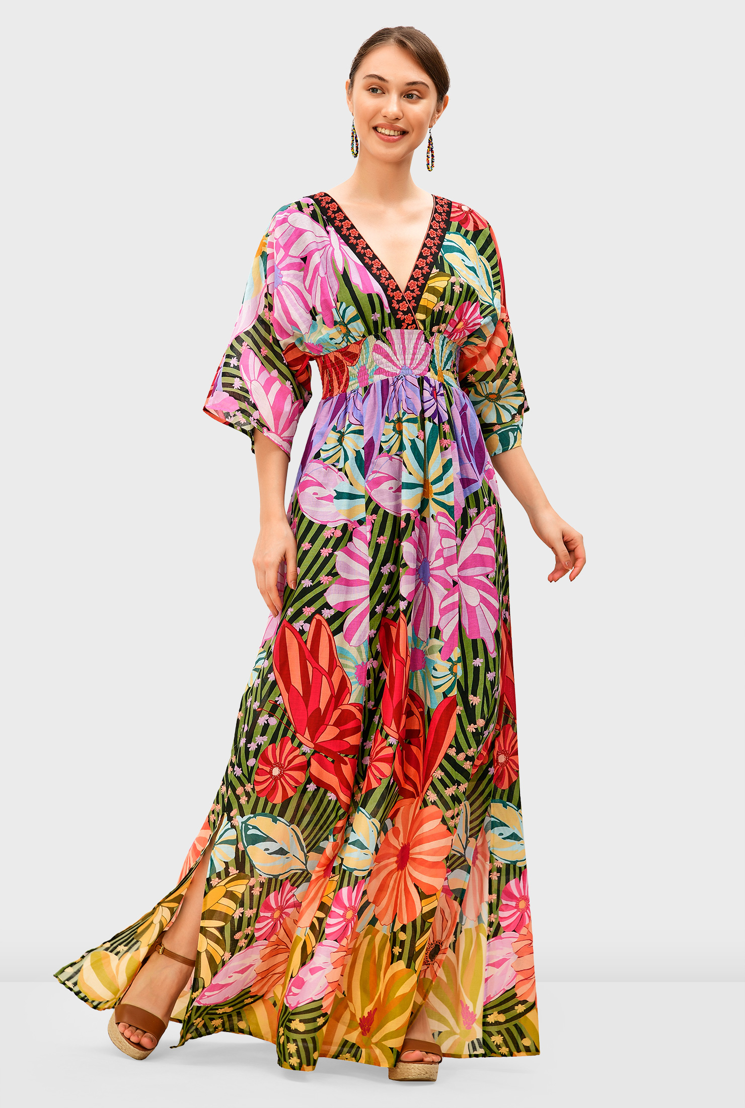 Shop Floral print cotton voile vented dress | eShakti