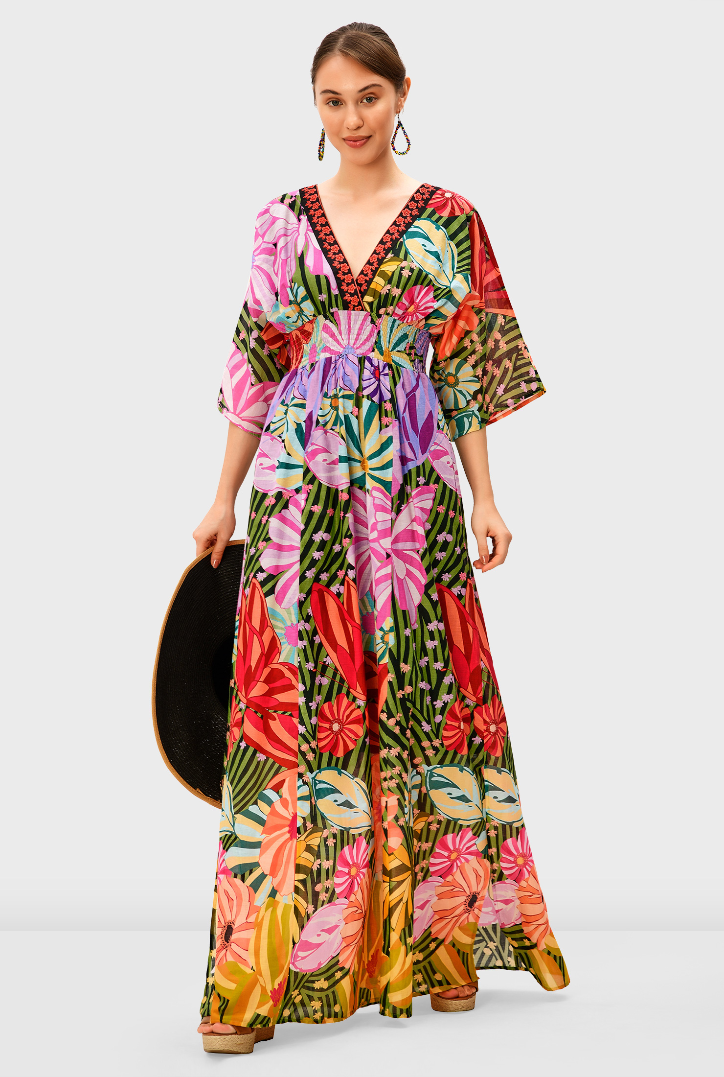 Shop Floral print cotton voile vented dress | eShakti