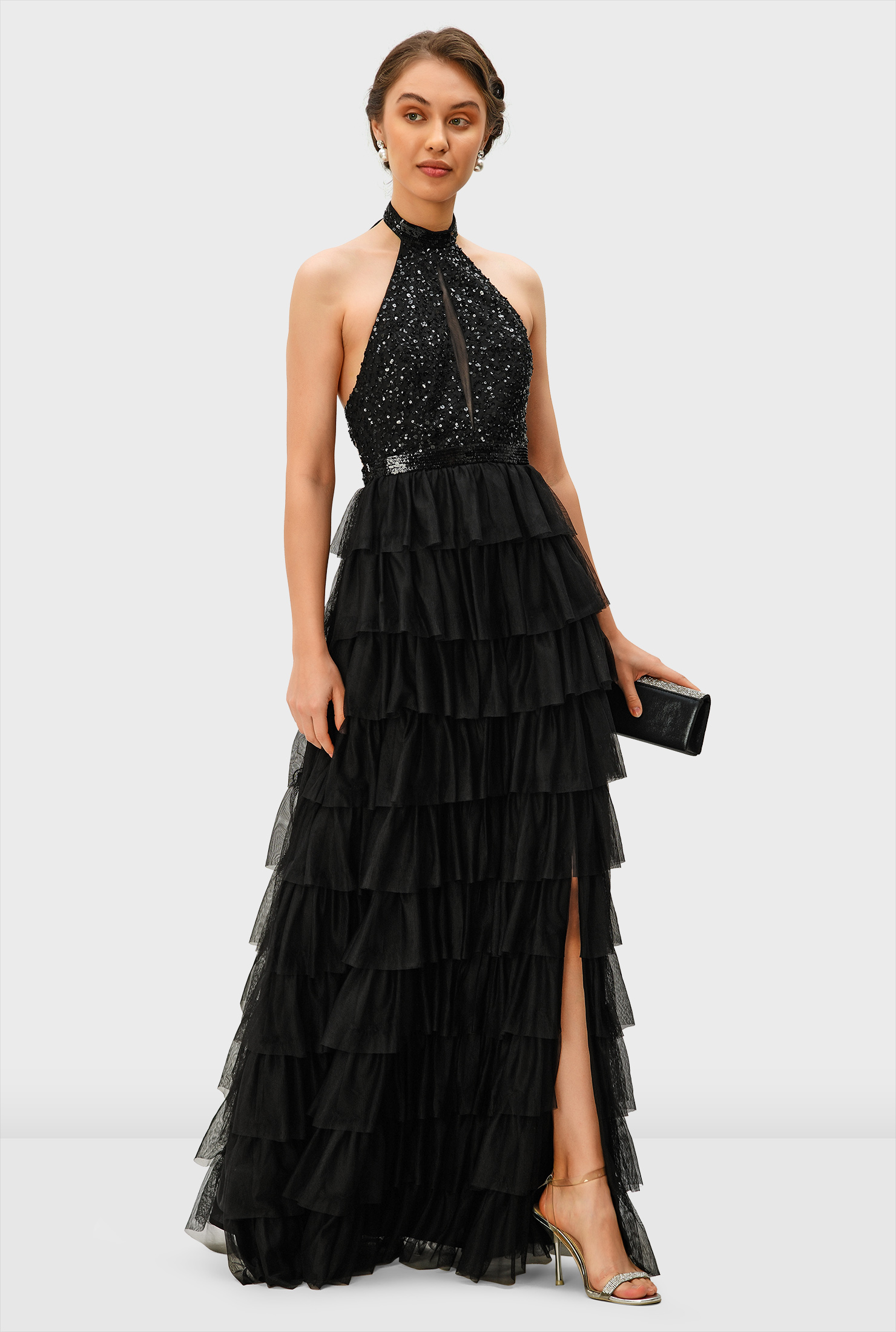 Shop Sequin beaded ruffle tier tulle dress | eShakti