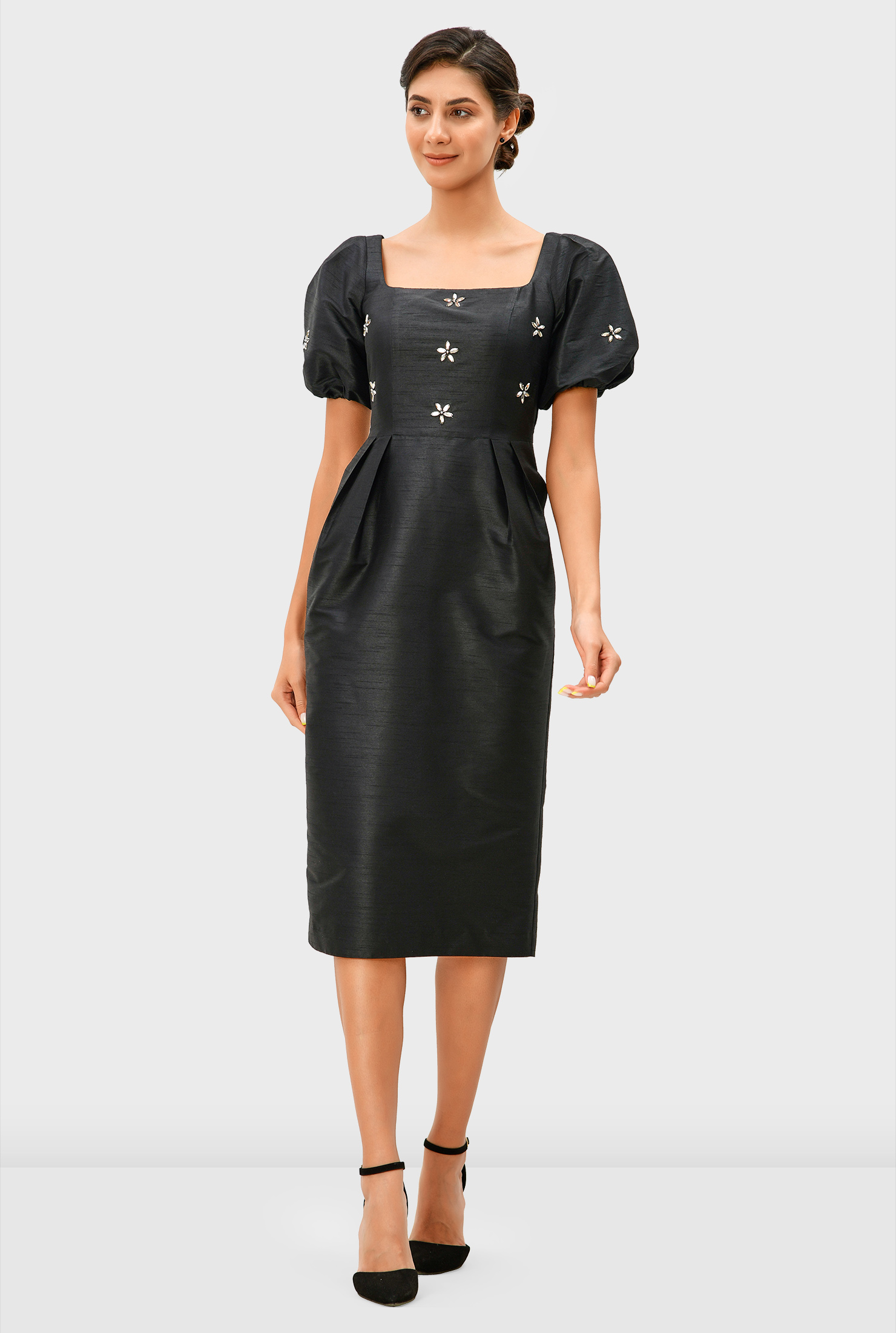 Shop Beaded floral dupioni sheath dress | eShakti