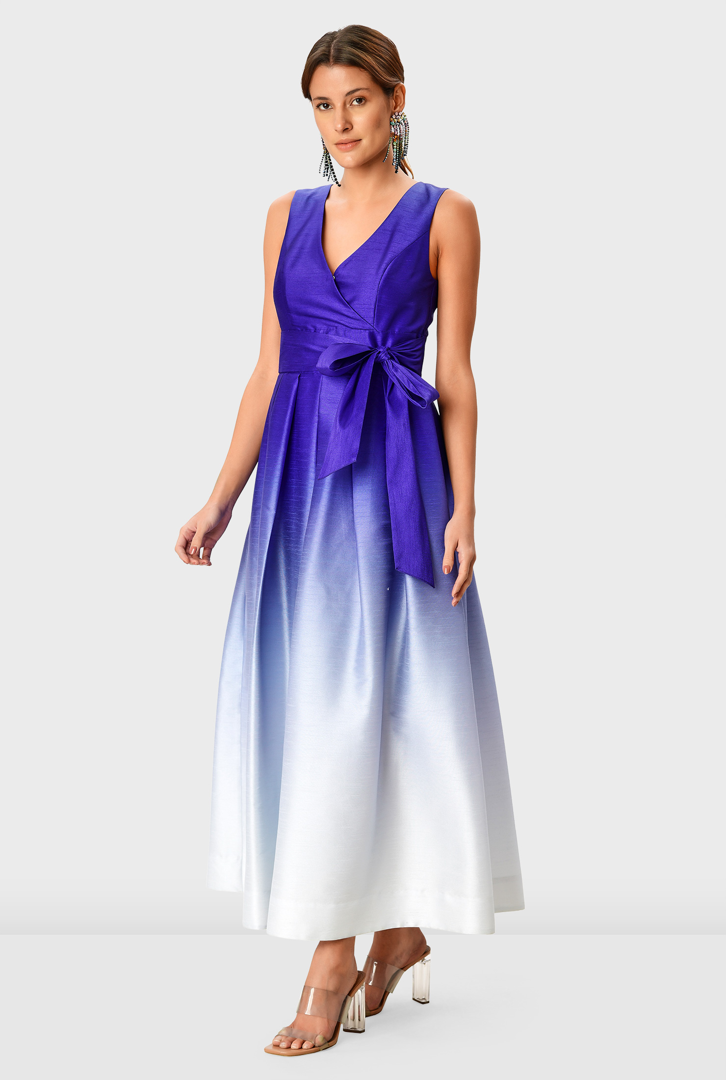 Shop Ombre print dupioni surplice empire dress | eShakti