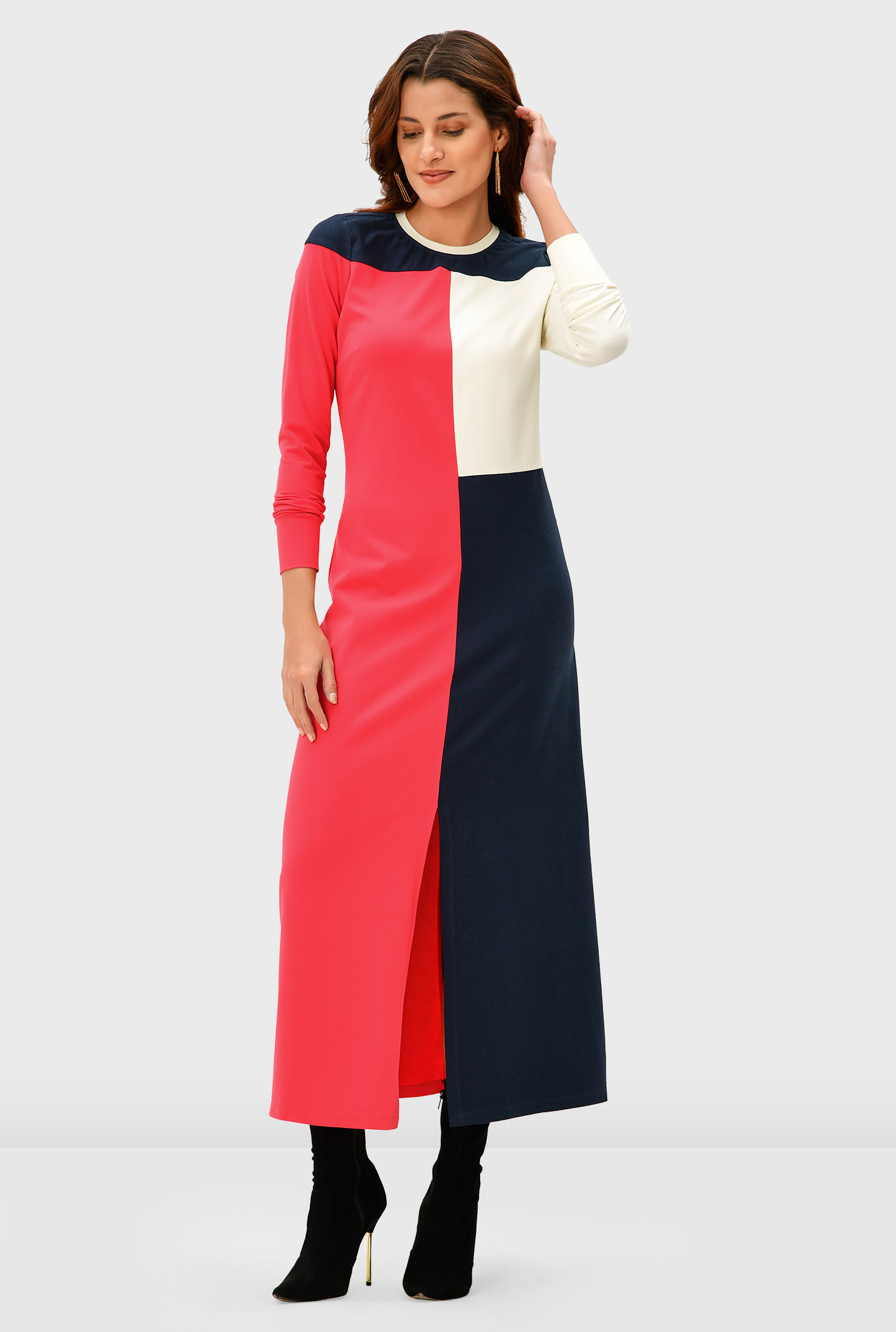 Shop Colorblock cotton jersey vented dress | eShakti