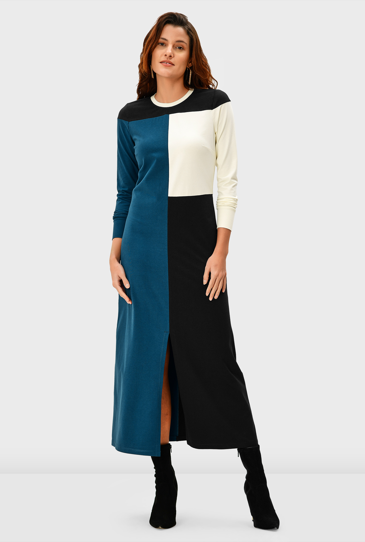 Shop Colorblock cotton jersey vented dress | eShakti