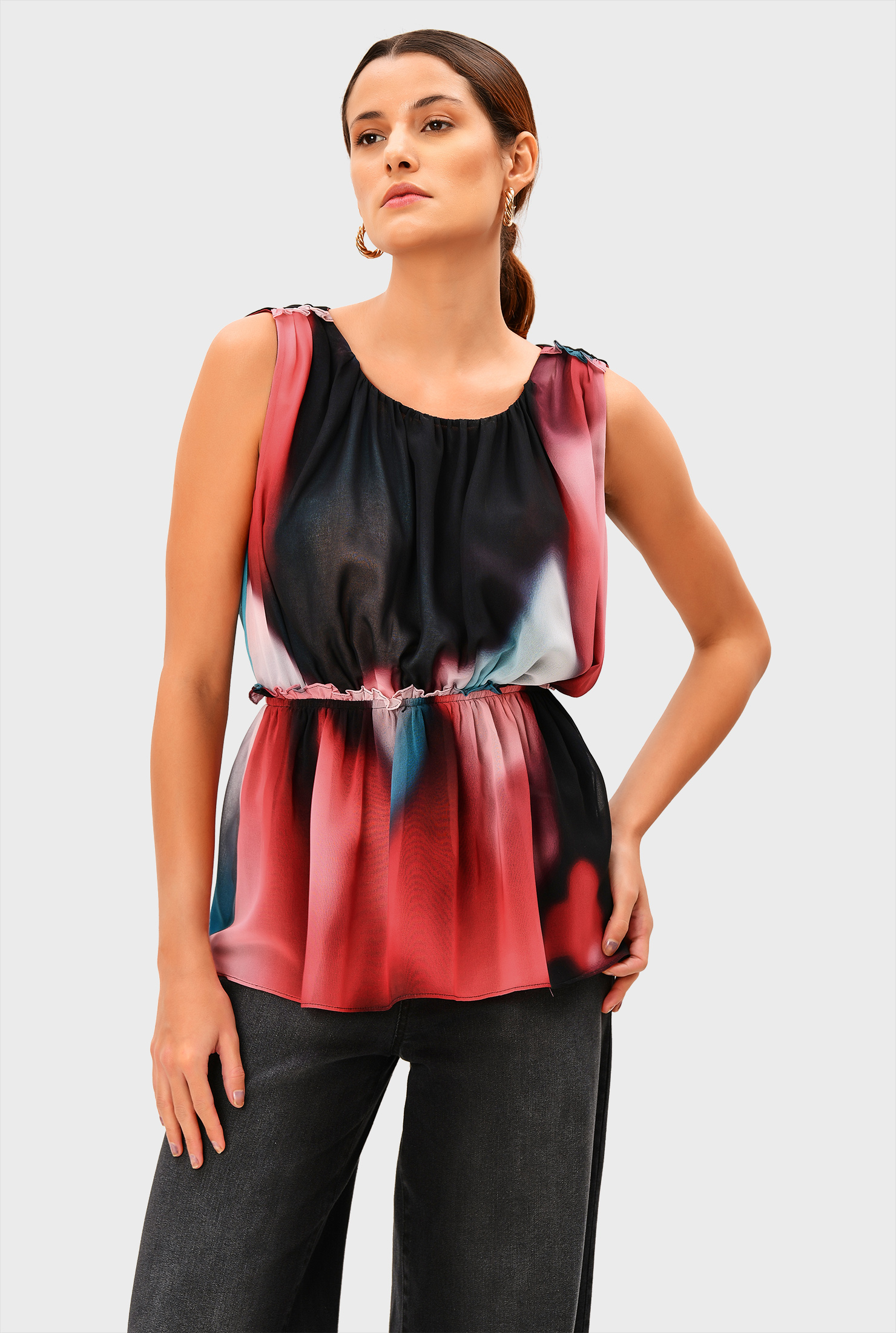 Shop Ombre Print Georgette Elastic Waist Peplum Blouse Eshakti