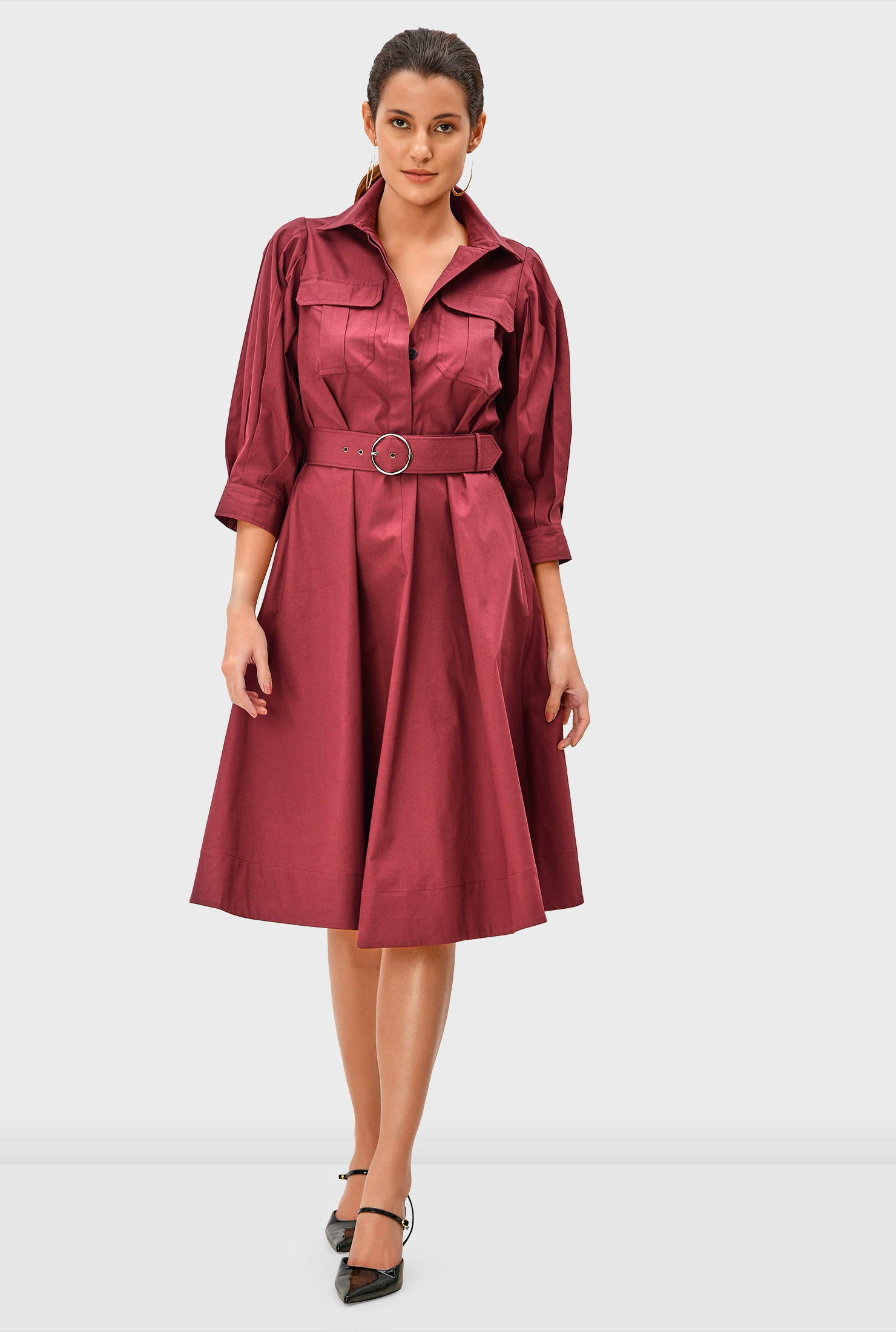 Shop Belted cotton poplin utility style dress | eShakti