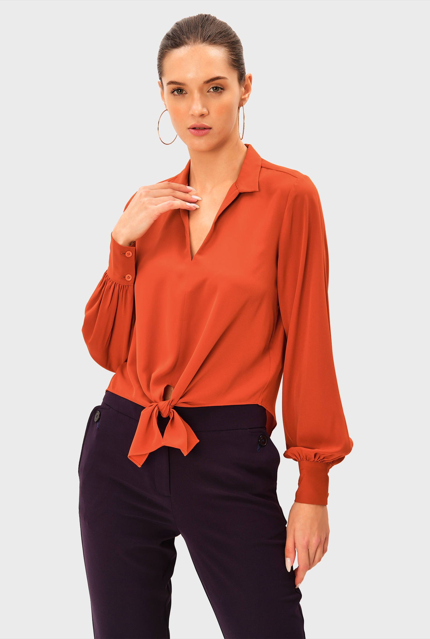 Shop Tie waist crepe high-low crop top | eShakti