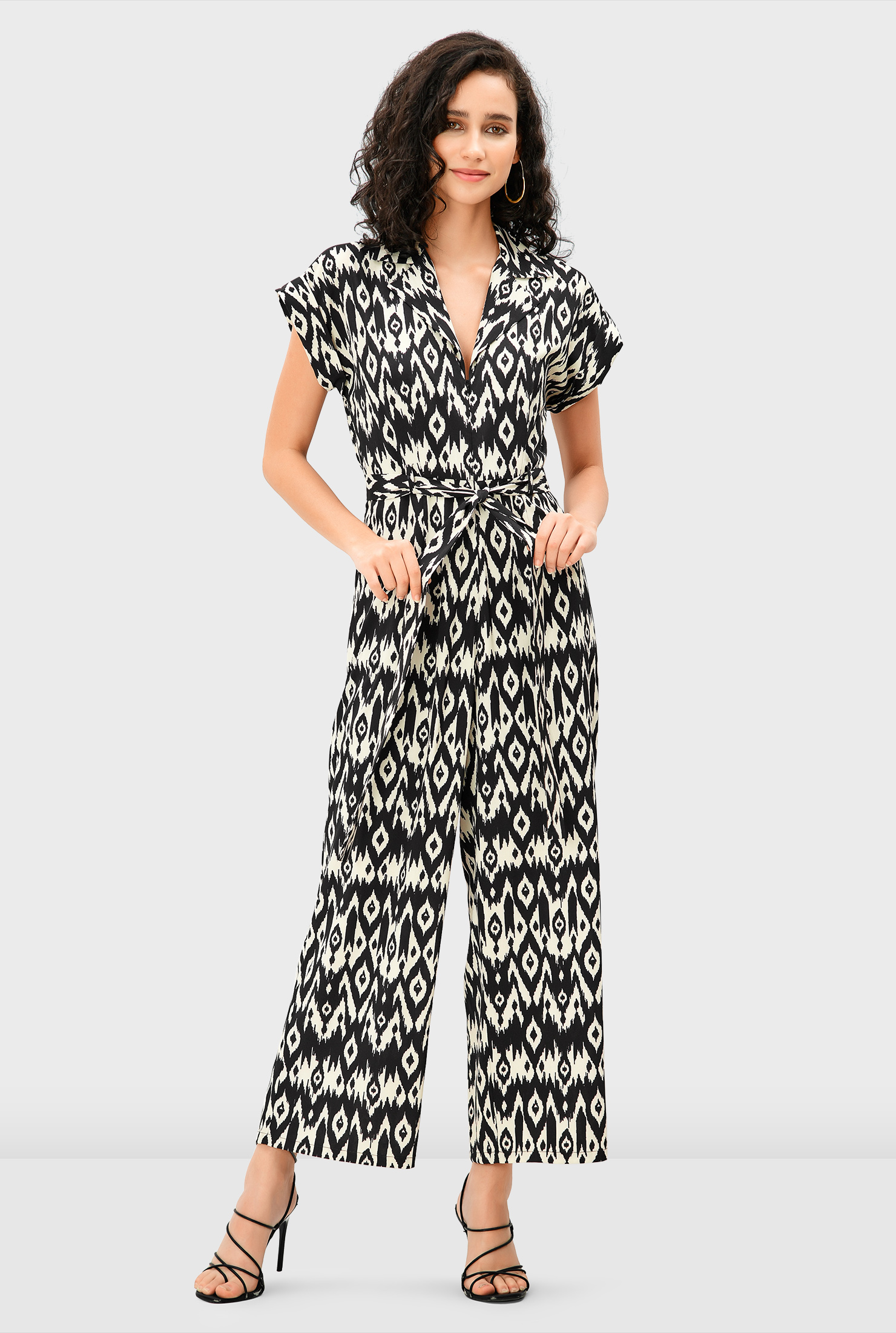 Shop Ikat print crepe sash tie wide leg jumpsuit | eShakti