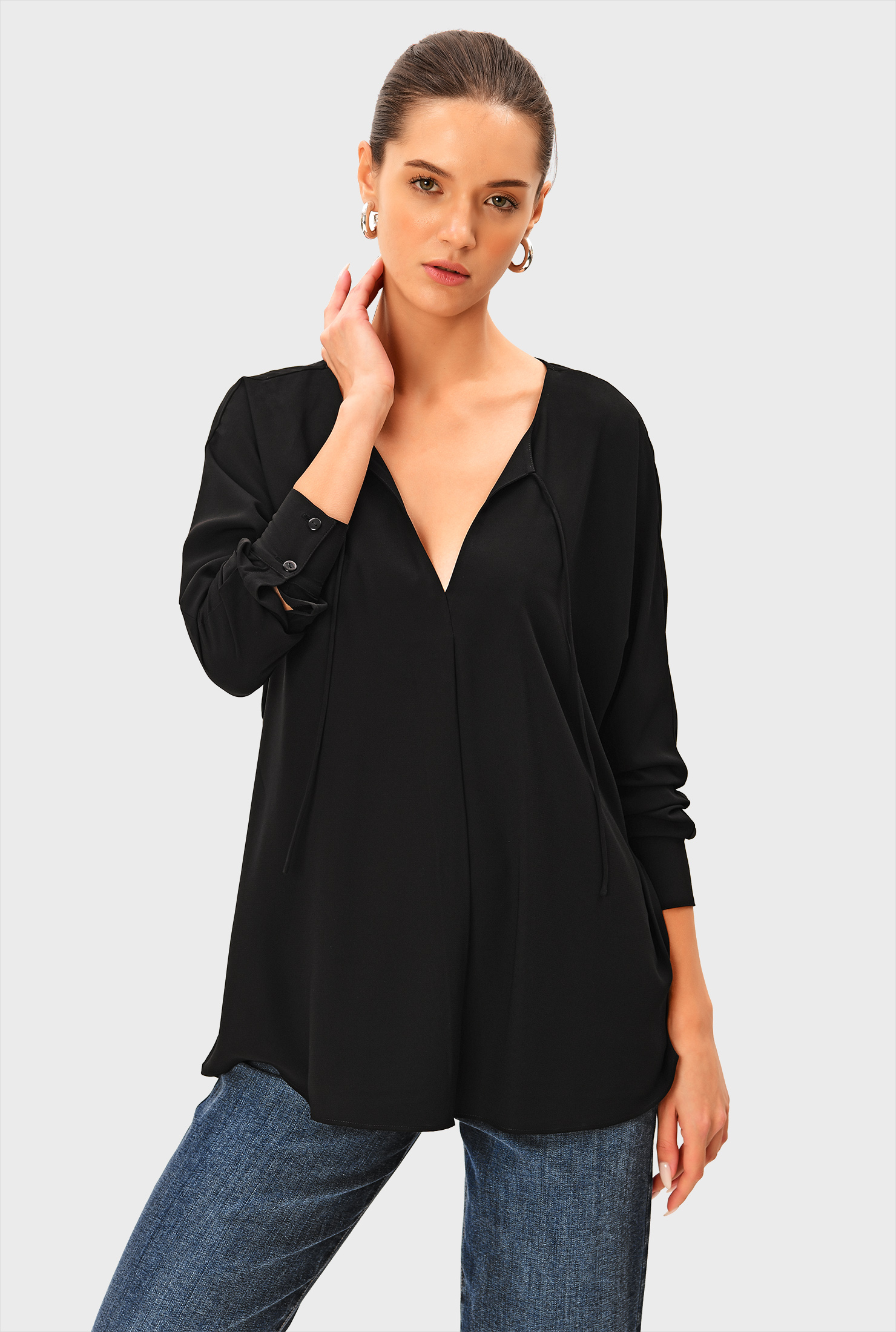 Shop Keyhole front fine crepe twill top | eShakti