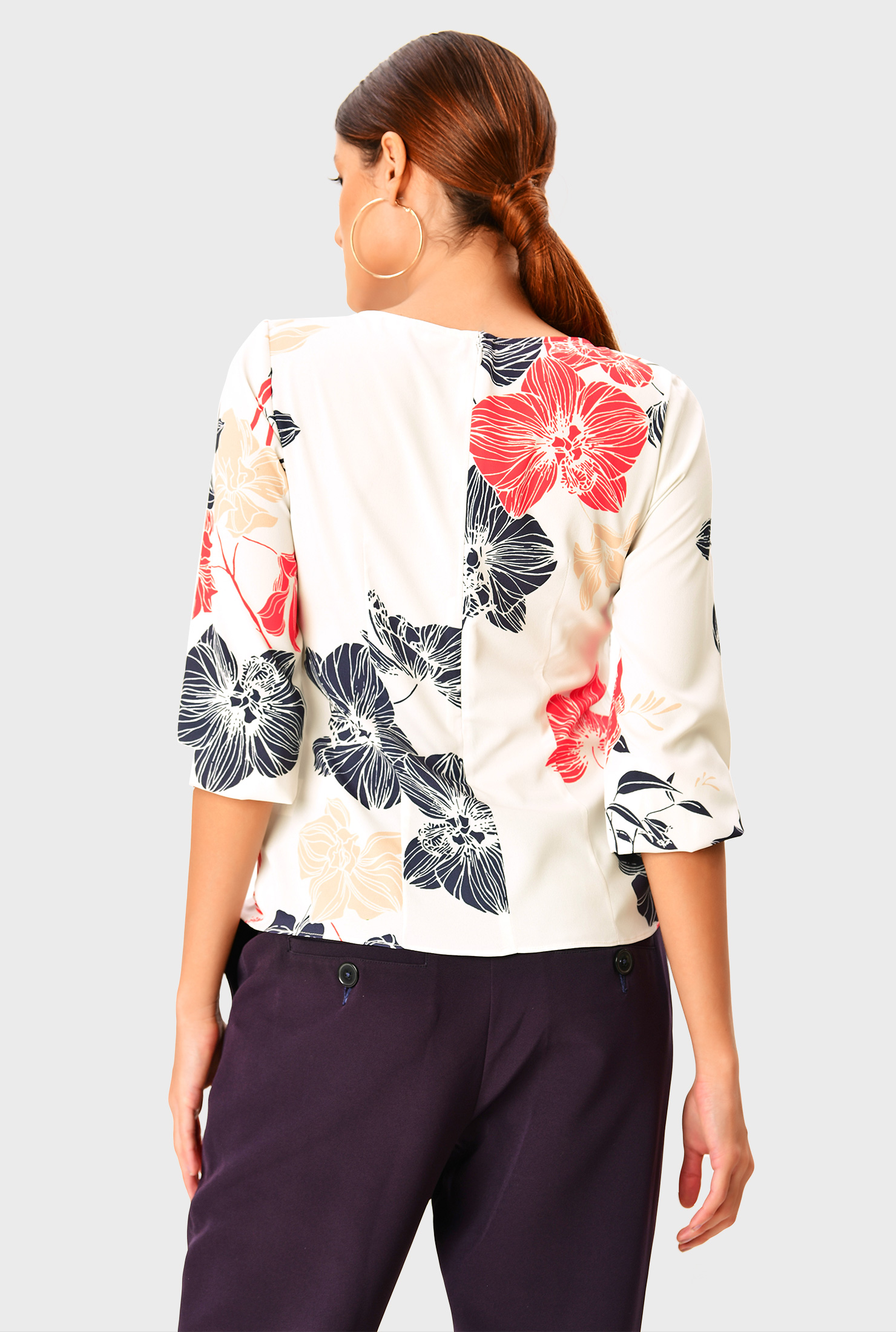 Shop Floral print crepe drawstring top | eShakti