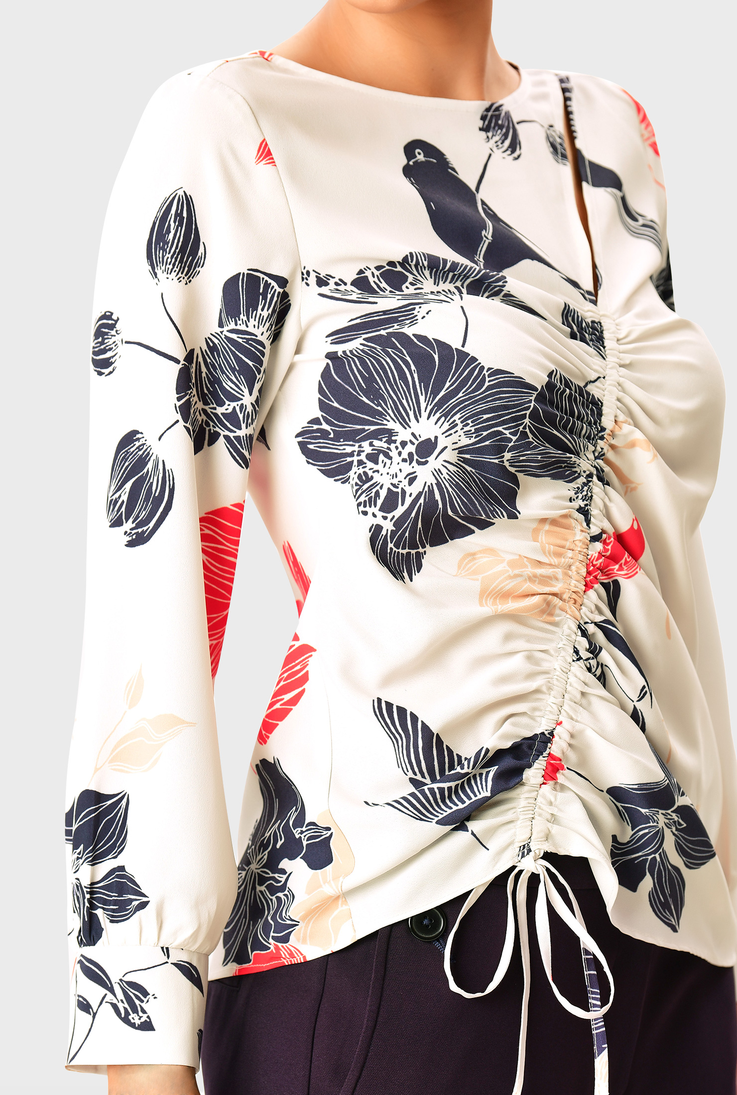 Shop Floral print crepe drawstring top | eShakti