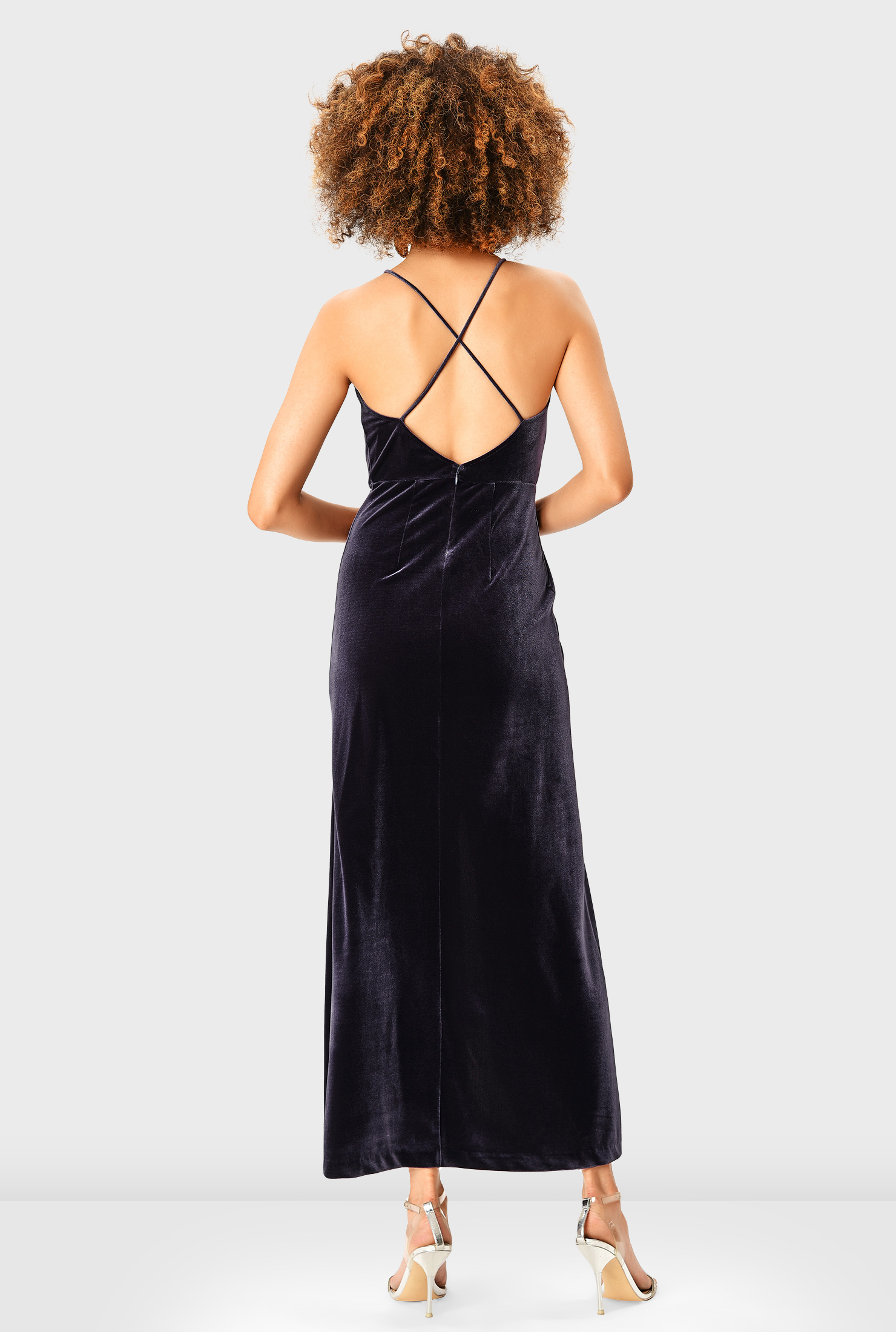Shop Drape front stretch velvet vented dress | eShakti