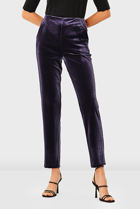Shop Stretch velvet tapered-leg pants | eShakti