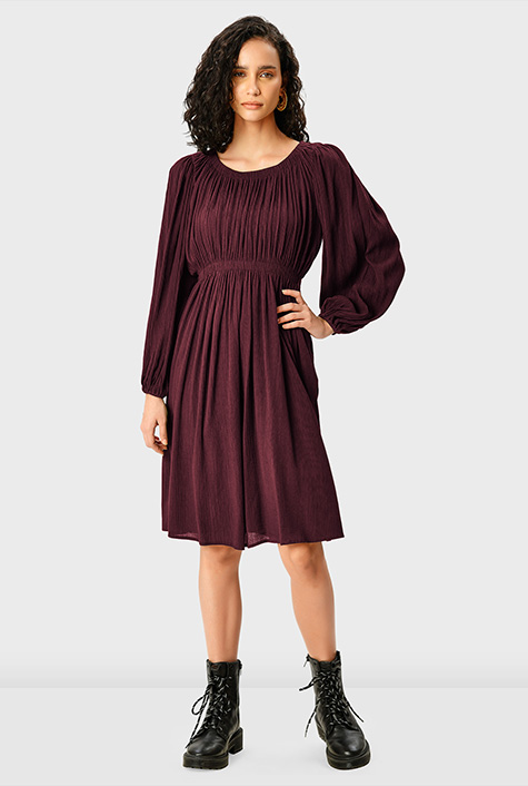 Shop Rayon Crinkle elastic ruched dress | eShakti